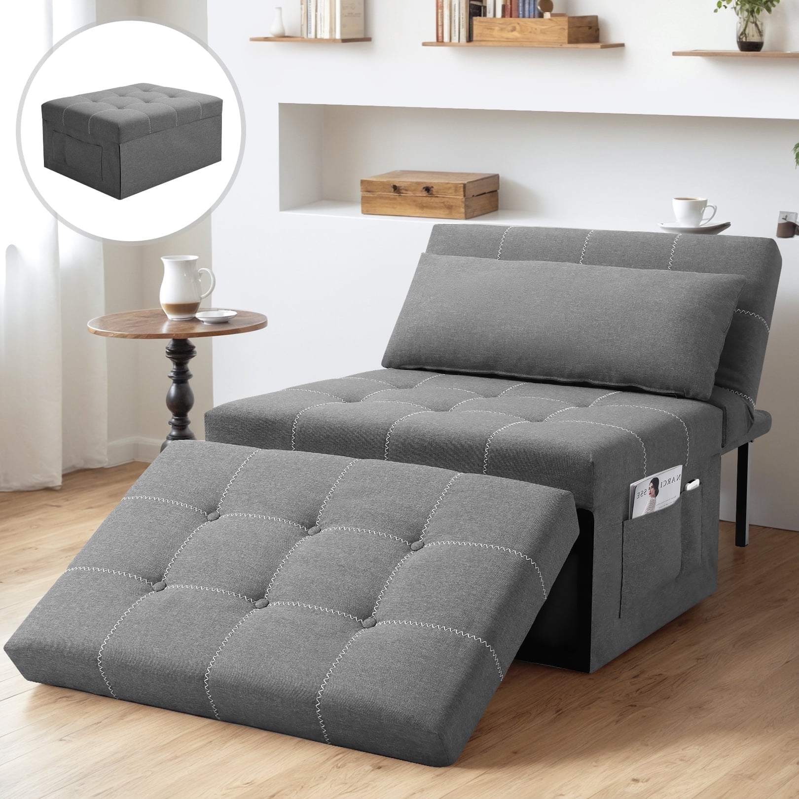 SEJOV Convertible Sofa Bed, 4 in 1 Multi-Function Folding Ottoman Breathable Linen Couch Bed w ...