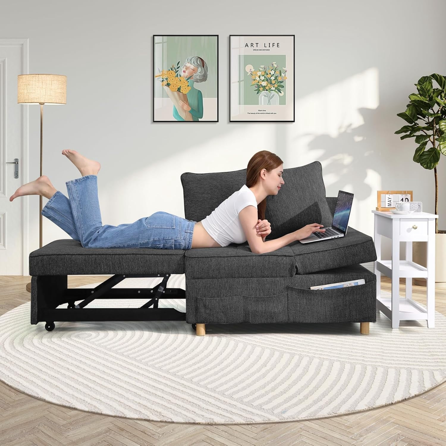 SEJOV Sofa Bed, 4-in-1 Convertible Sleeper Sofa, 3-Seat Pull Out Couch ...