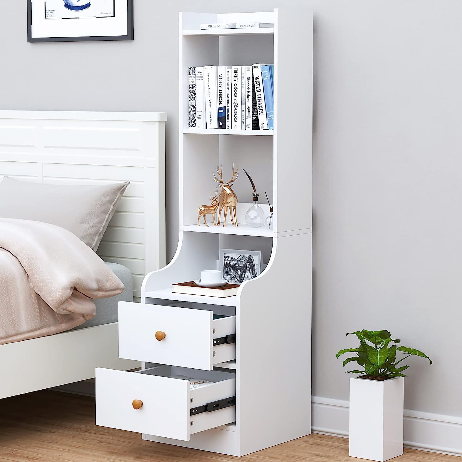 Prepac Floating Bedroom Modern 1-Drawer Nightstand with Open Shelf ...