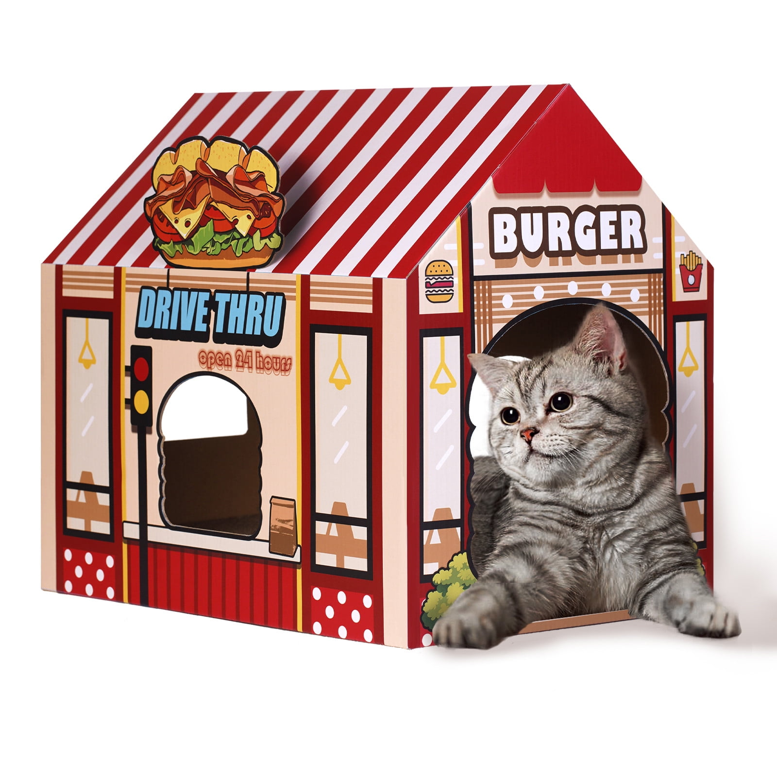 SEKAM Indoor Cat Playhouse & Hideaway, Cardboard Burger Shop Design ...