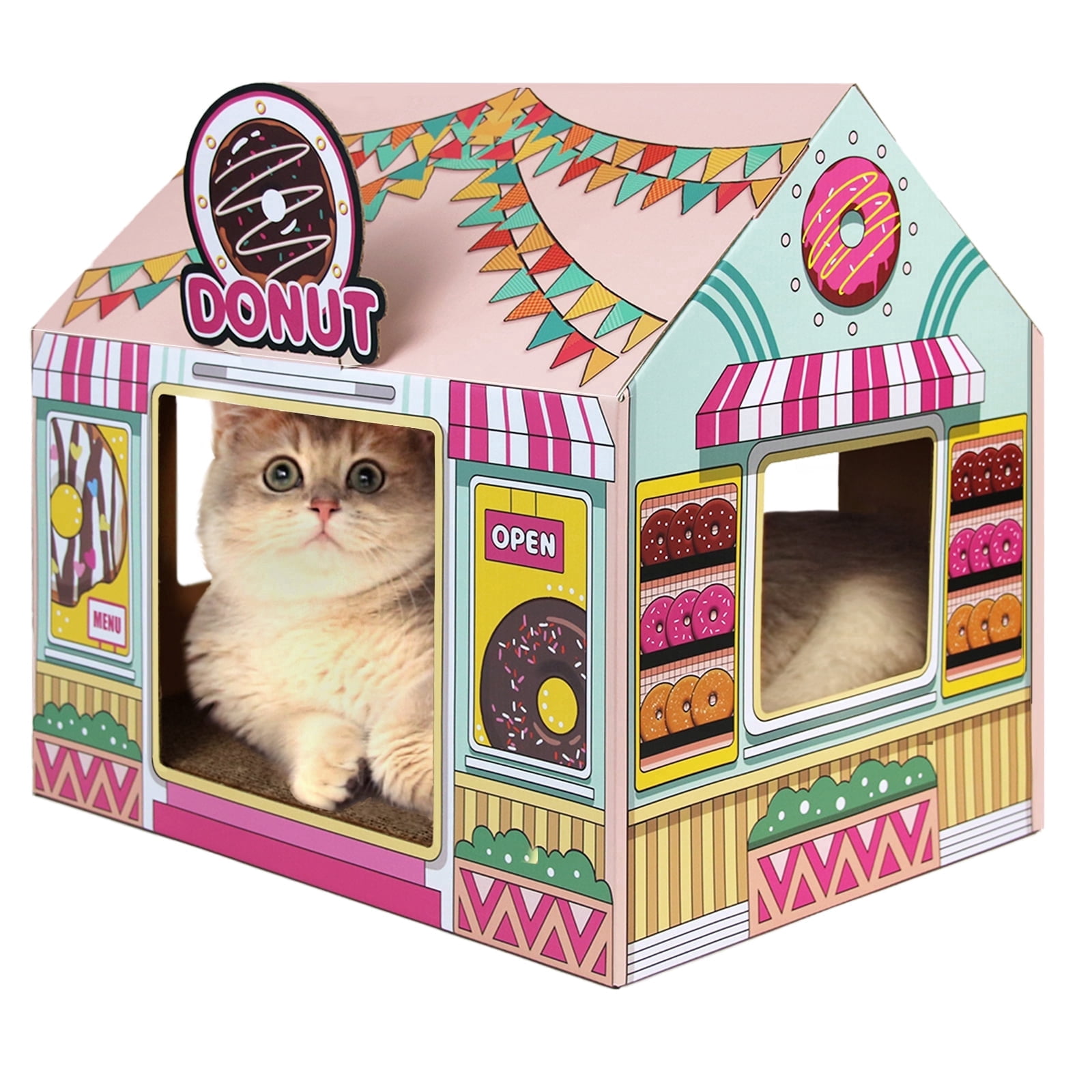 SEKAM 2 in 1 Cat House & Scratcher, Indoor Cat Playhouse ...
