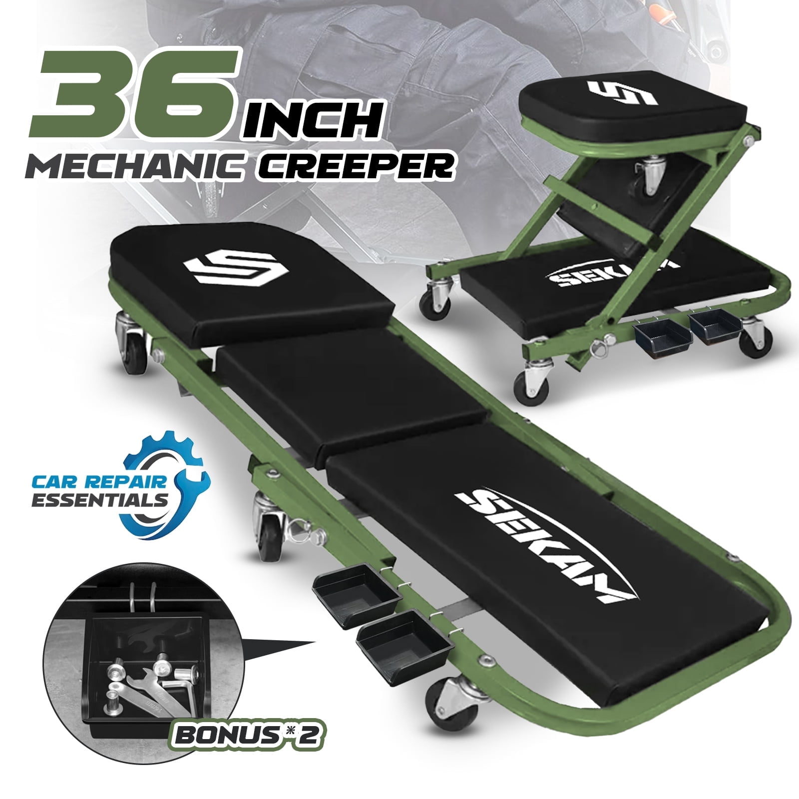 "SEKAM Mechanic Creeper 36 Inches 300 LBS 2 in 1 Rolling Garage Z ...