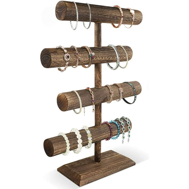 SEKKVY Wooden 4 Tier Jewelry Accessory Holder Stand Paulownia Jewelry ...