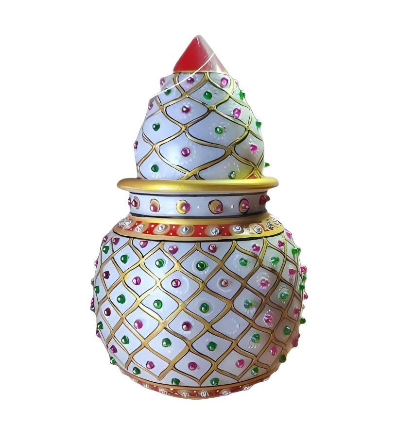SEKSARIA SONS Marble Handicraft Designer Decorative Pooja Kalash with ...