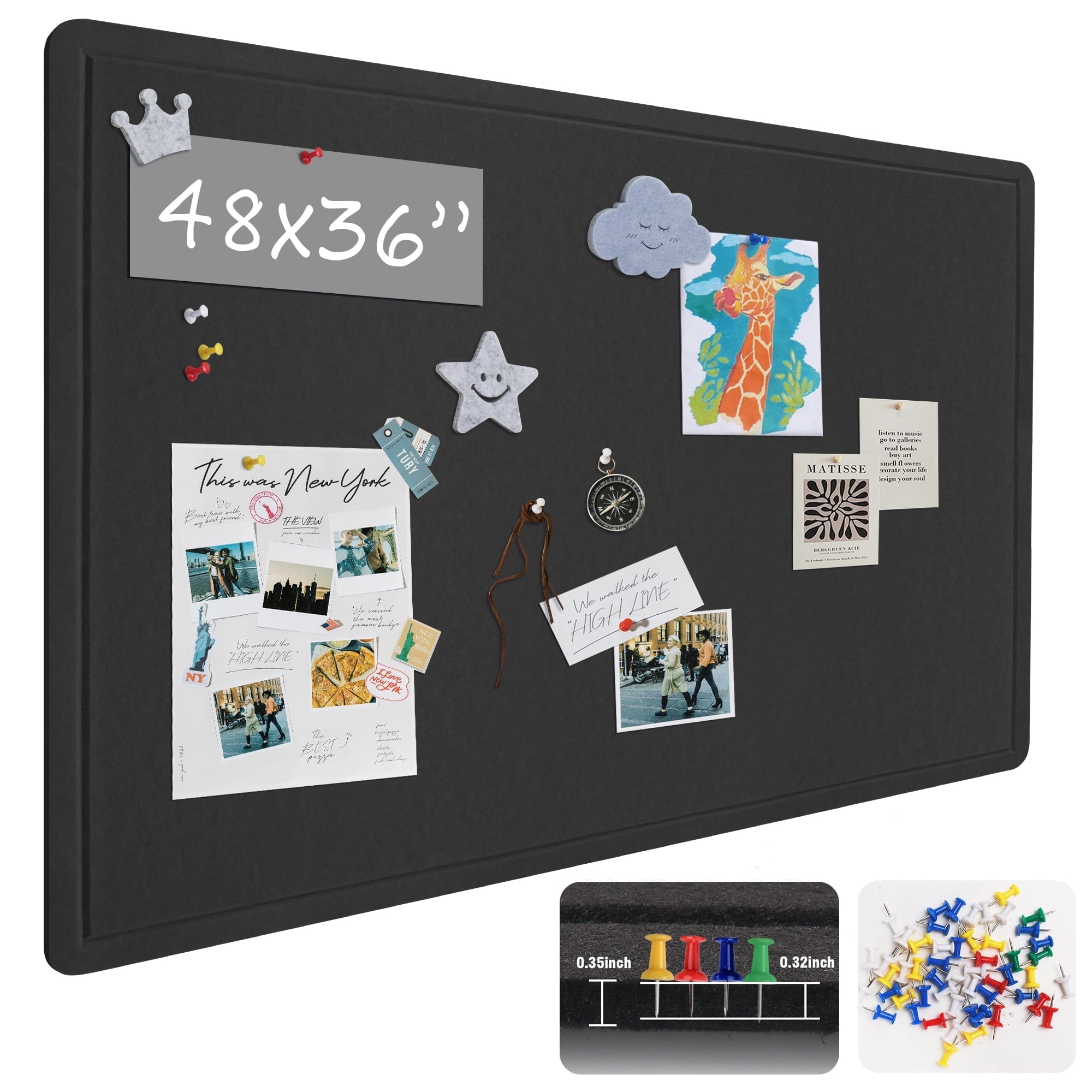 SELEAD Large Felt Pin Board - 48" x 36" Folding Bulletin Board for Home ...