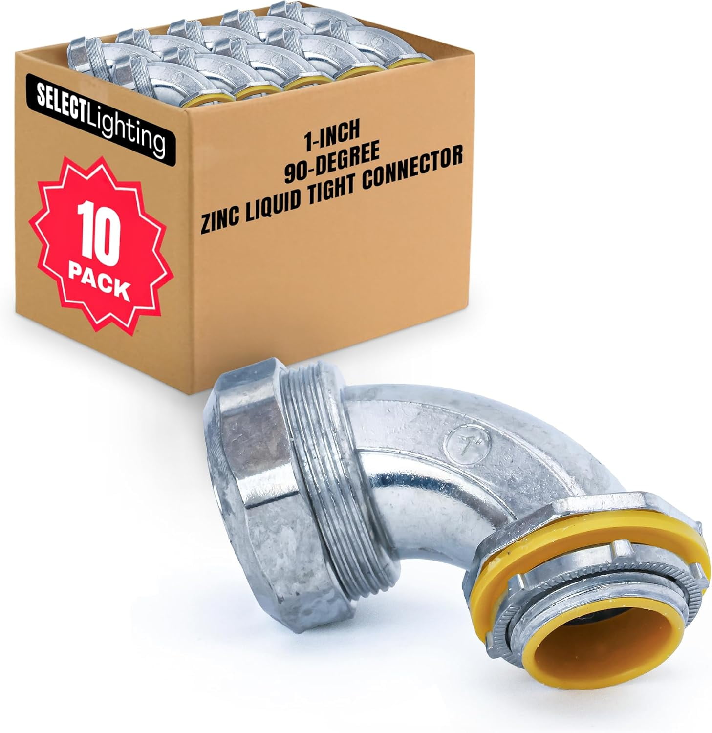 SELECT 10 Pack Lighting 90-Degree Zinc Liquid Tight Connector, 1 Inch ...