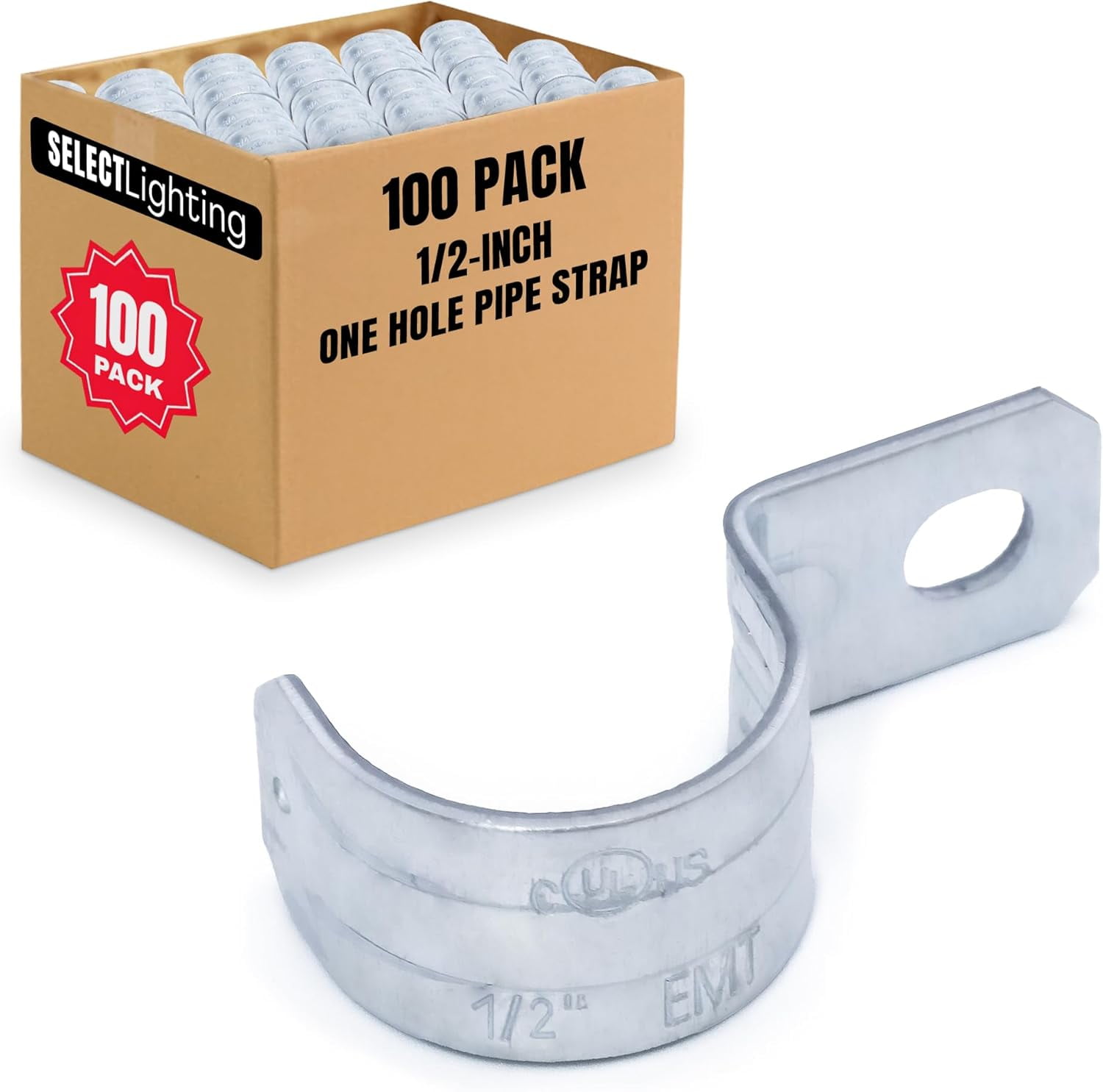SELECT Lighting 1 Hole 1/2 Inch Rigid Pipe Straps for EMT, Heavy-Duty ...