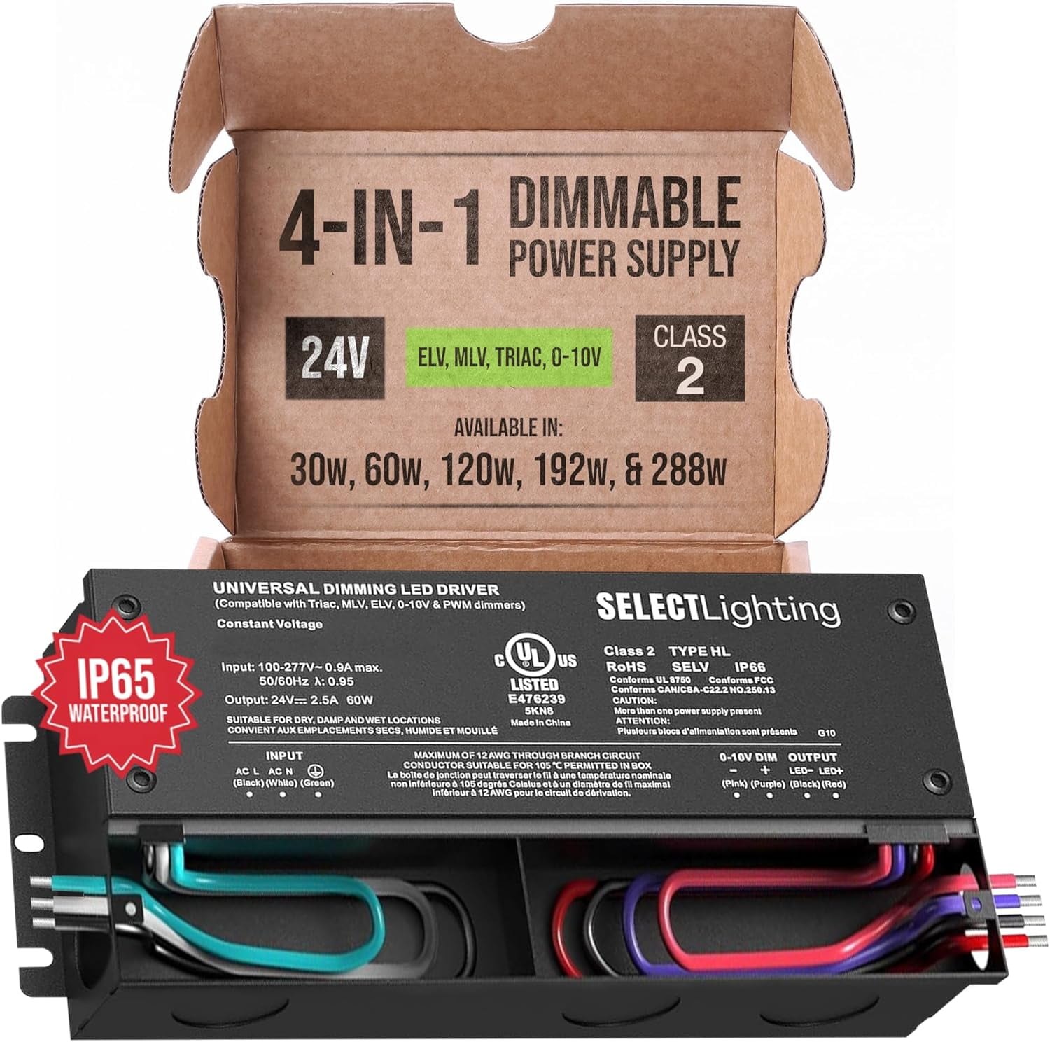 SELECT Lighting 60W 24V Dimmable Driver, 4-in-1 (ELV, MLV, 0-10V, TRIAC ...