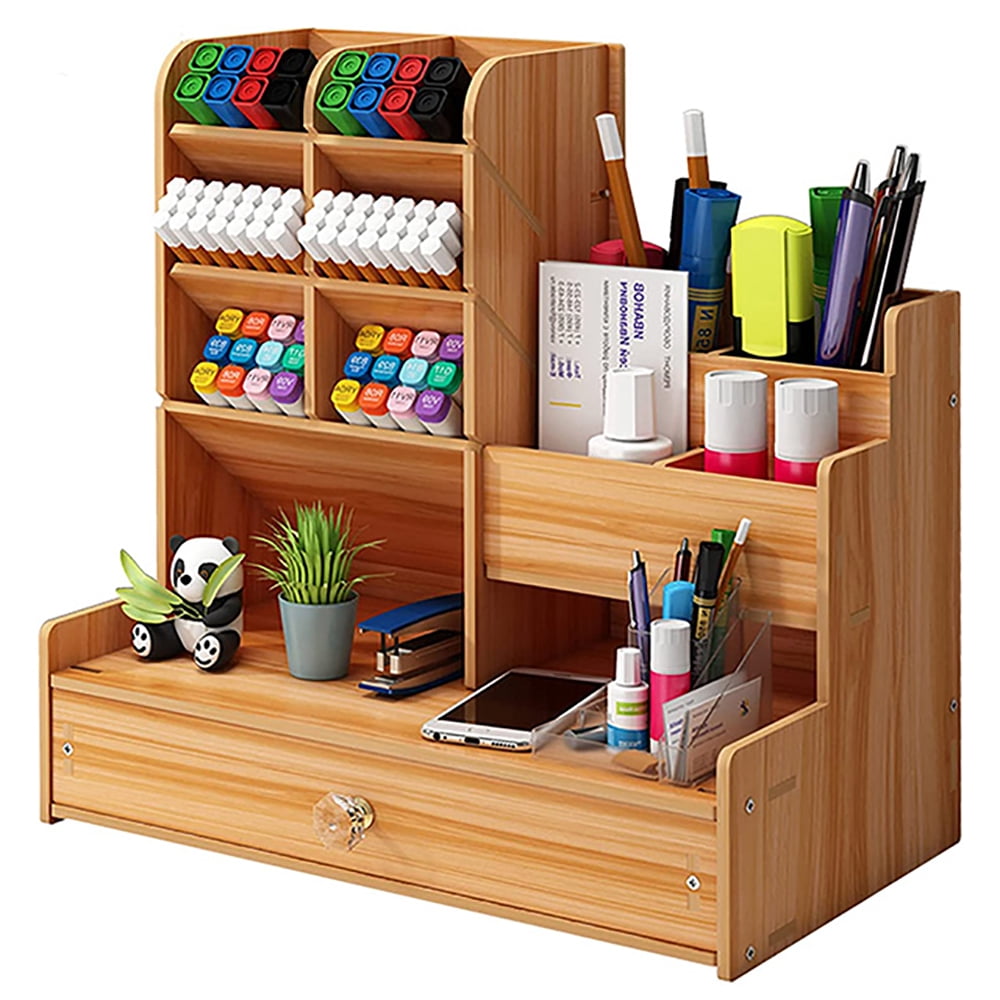 SELERS Wooden Pencil Holder, Multi-Functional DIY Pen Holder, 13 ...