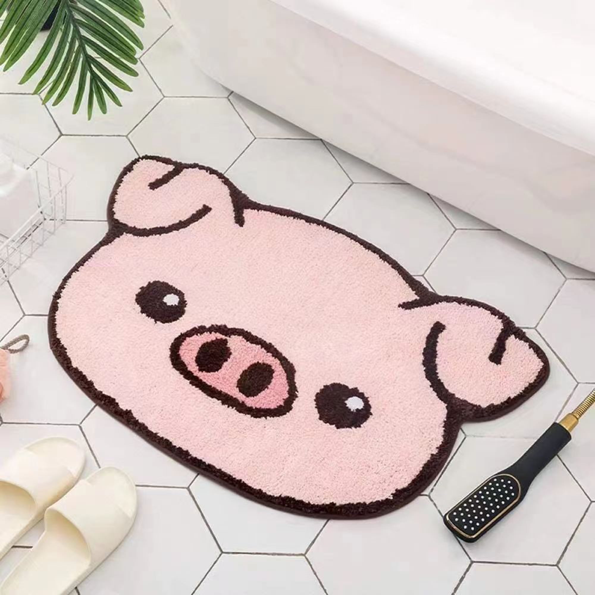 SELGRCE H·Y Pink Pig Head Shaped Non-Slip Bathmat Area Rug for Bedroom ...