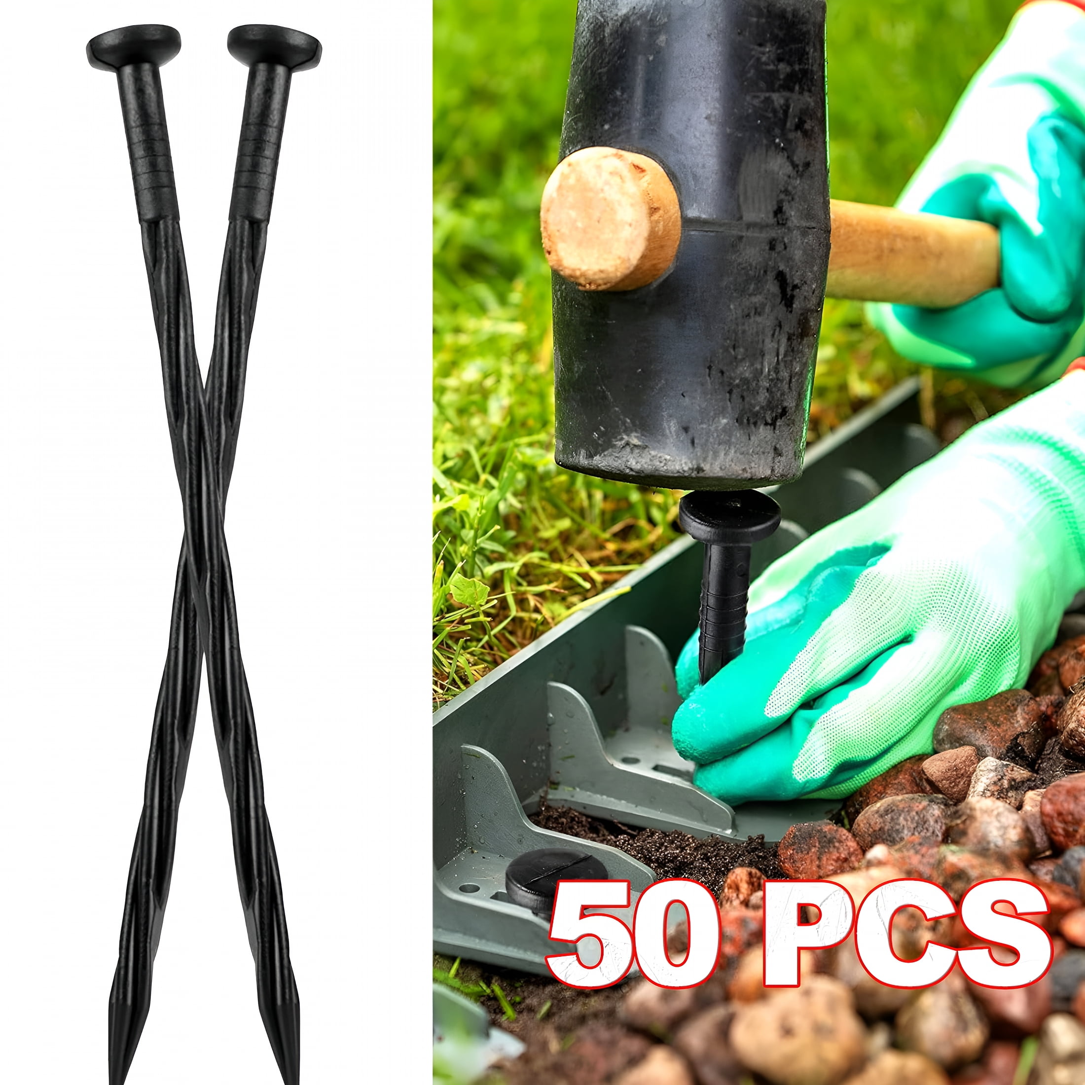 SELIVO Plastic 50 Pieces Spiral Landscape Edging Stakes Garden Anchor ...