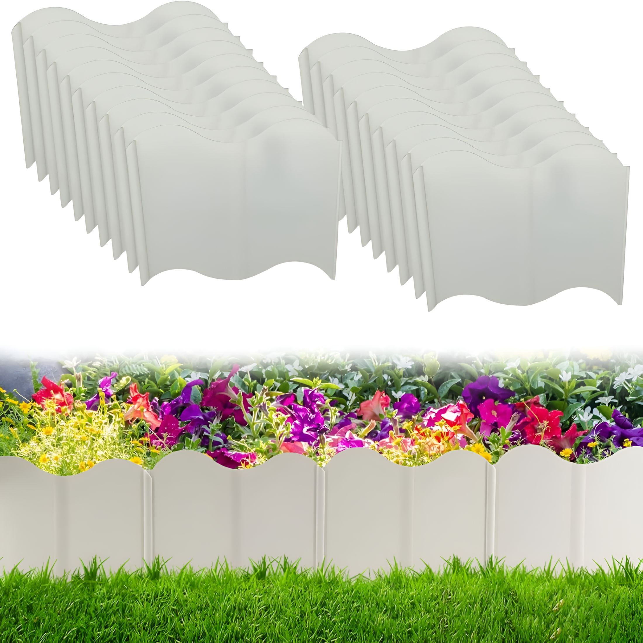 SELIVO Plastic Garden Fence Edging,40-Pack White Interlocking ...