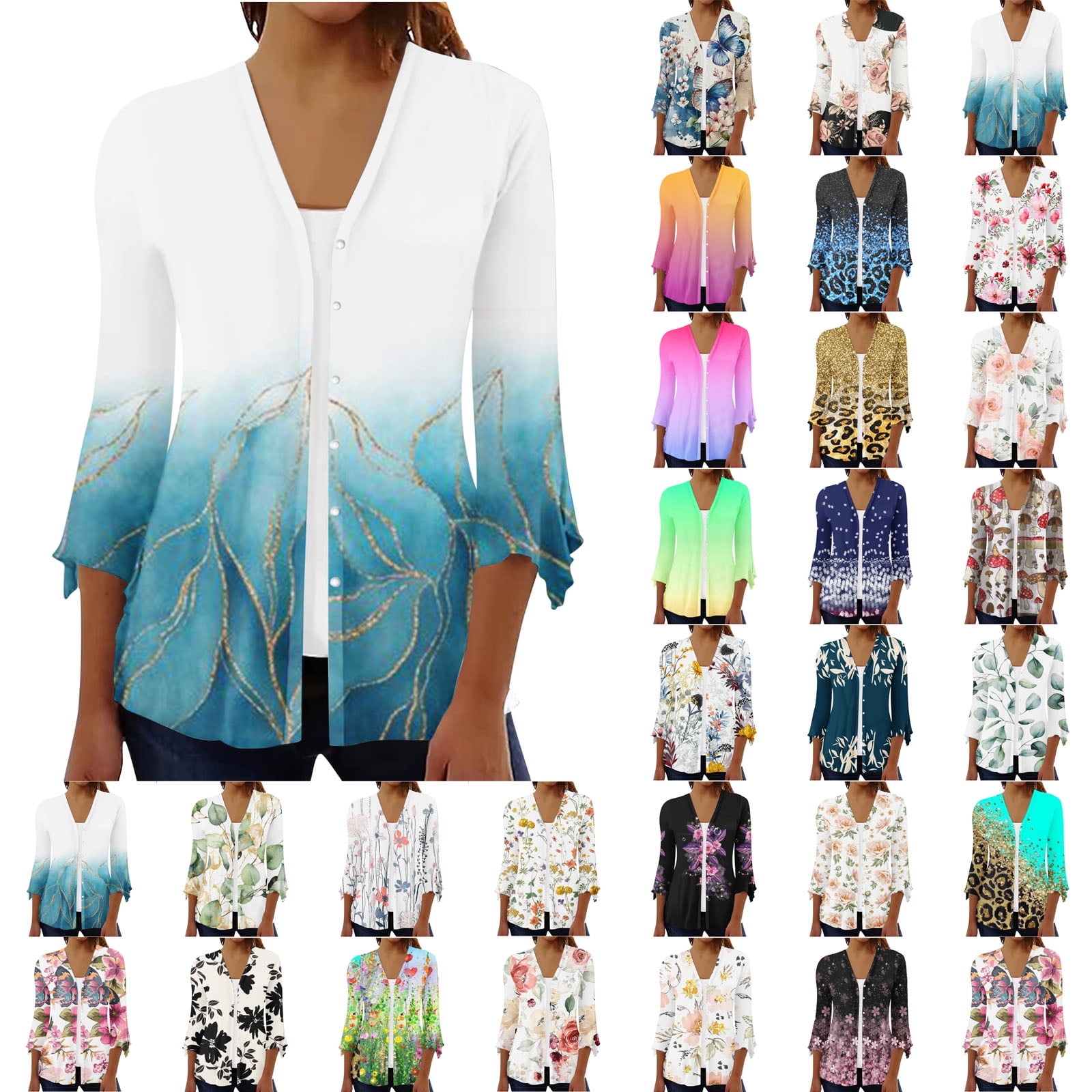 SELONE 3/4 Sleeve Cardigan for Women Trendy Summer Button Open Front ...
