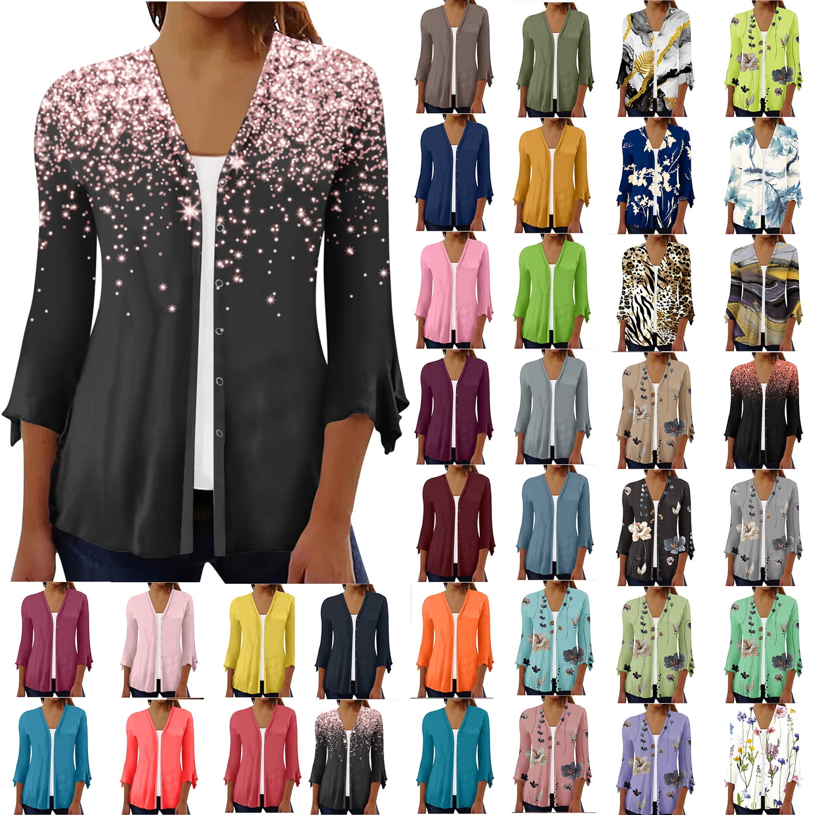SELONE 3/4 Sleeve Cardigan for Women Trendy Summer Button Open Front ...