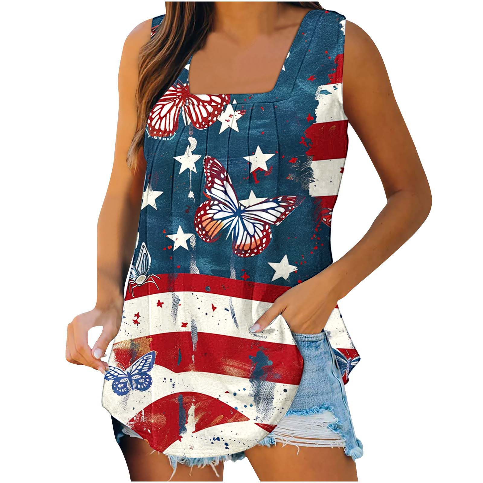 SELONE American Themed Tank Tops for Women Star Striped Fashion Holiday ...