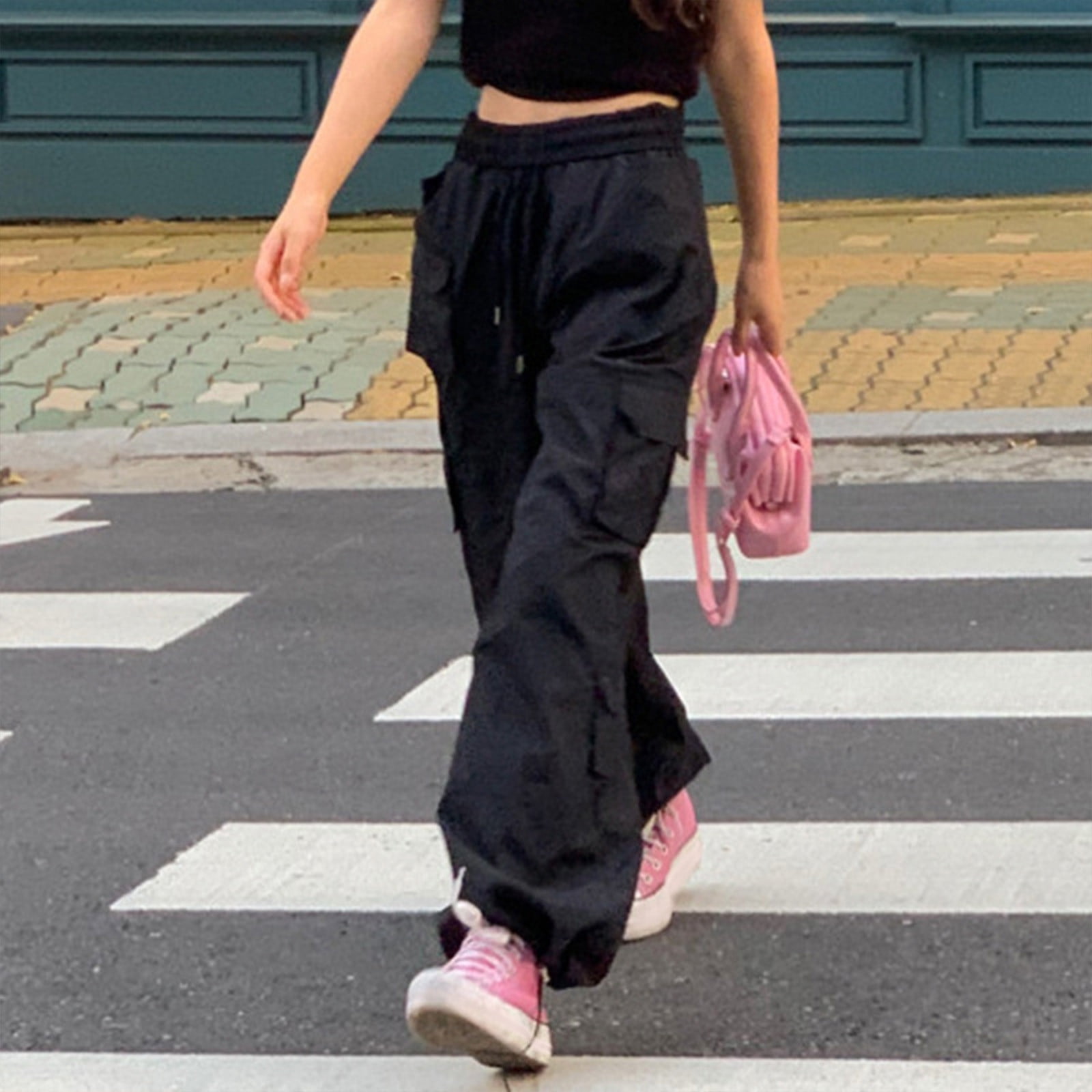Selone Baggy Cargo Pants For Women Drawstring Pants Y2k Loose Mid