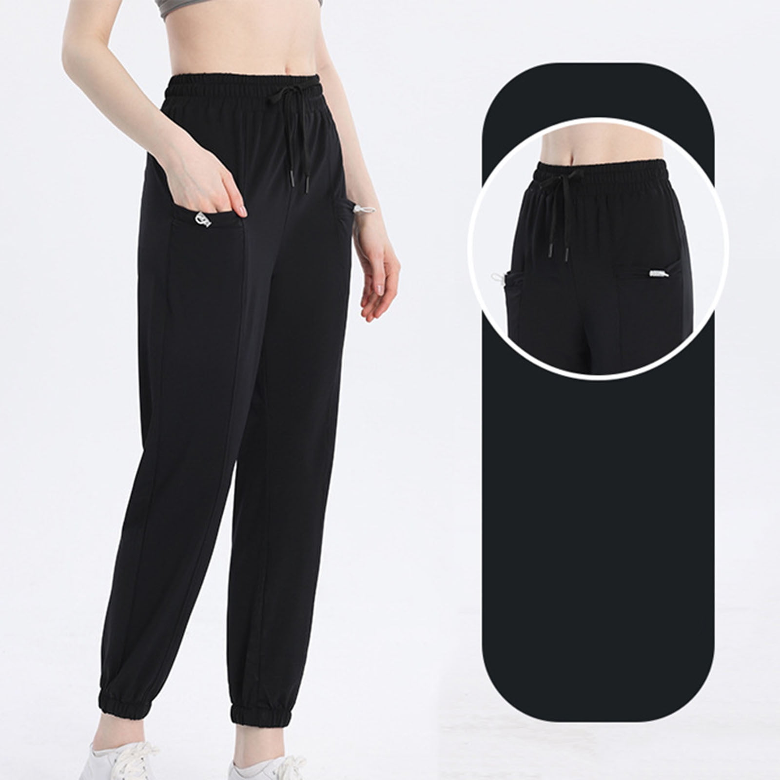 SELONE Black Womens Linen Pants Plus Size Workout Pants with Pockets ...