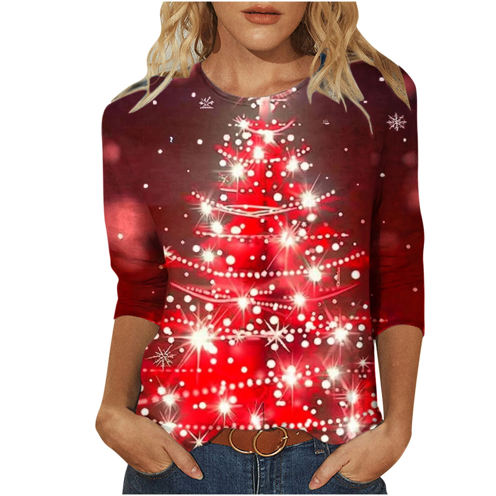 SELONE Christmas Shirts for Women 3/4 Sleeve Xmas Pullover Tops ...