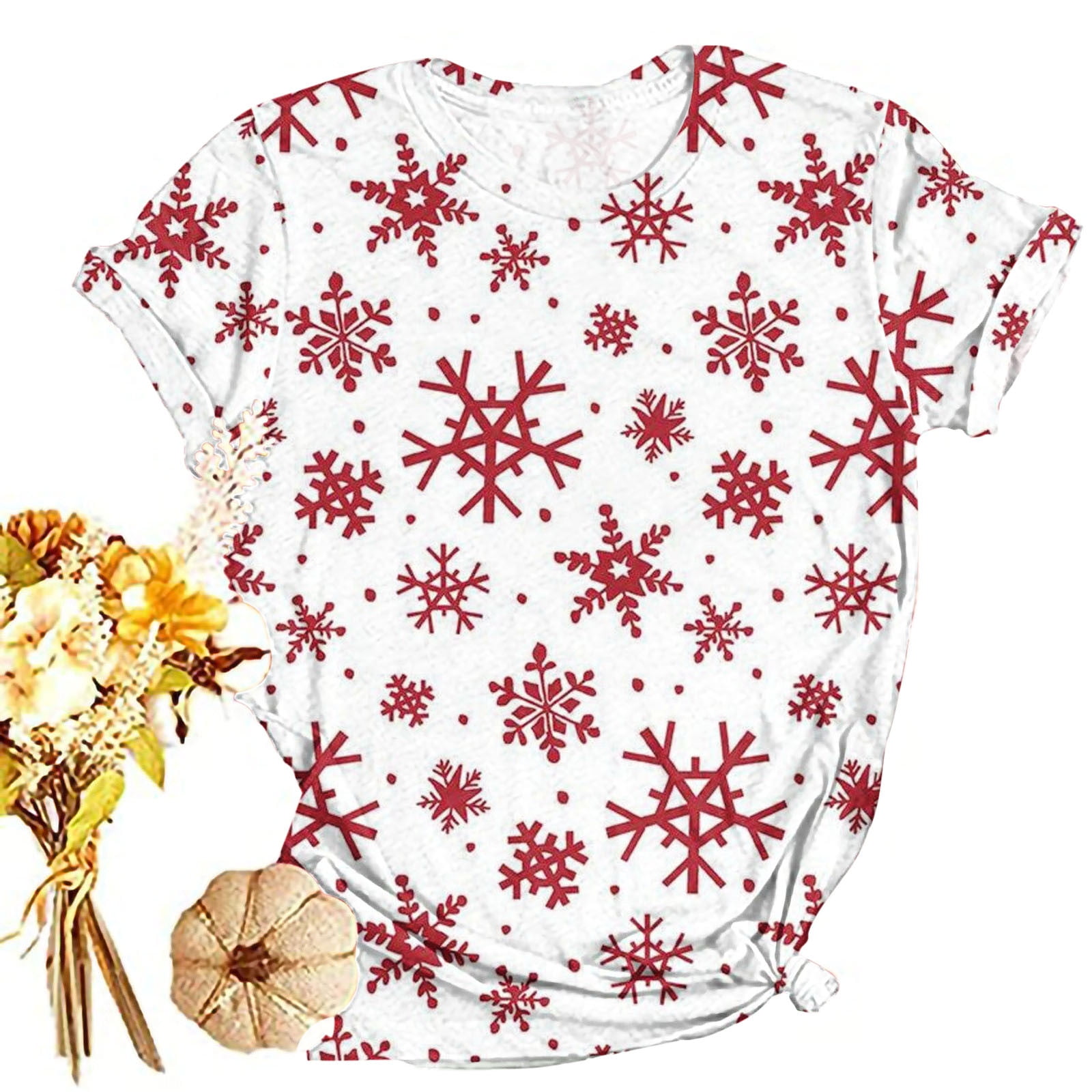 SELONE Christmas T Shirts Women Plus Size Short Sleeve Xmas Pullover ...