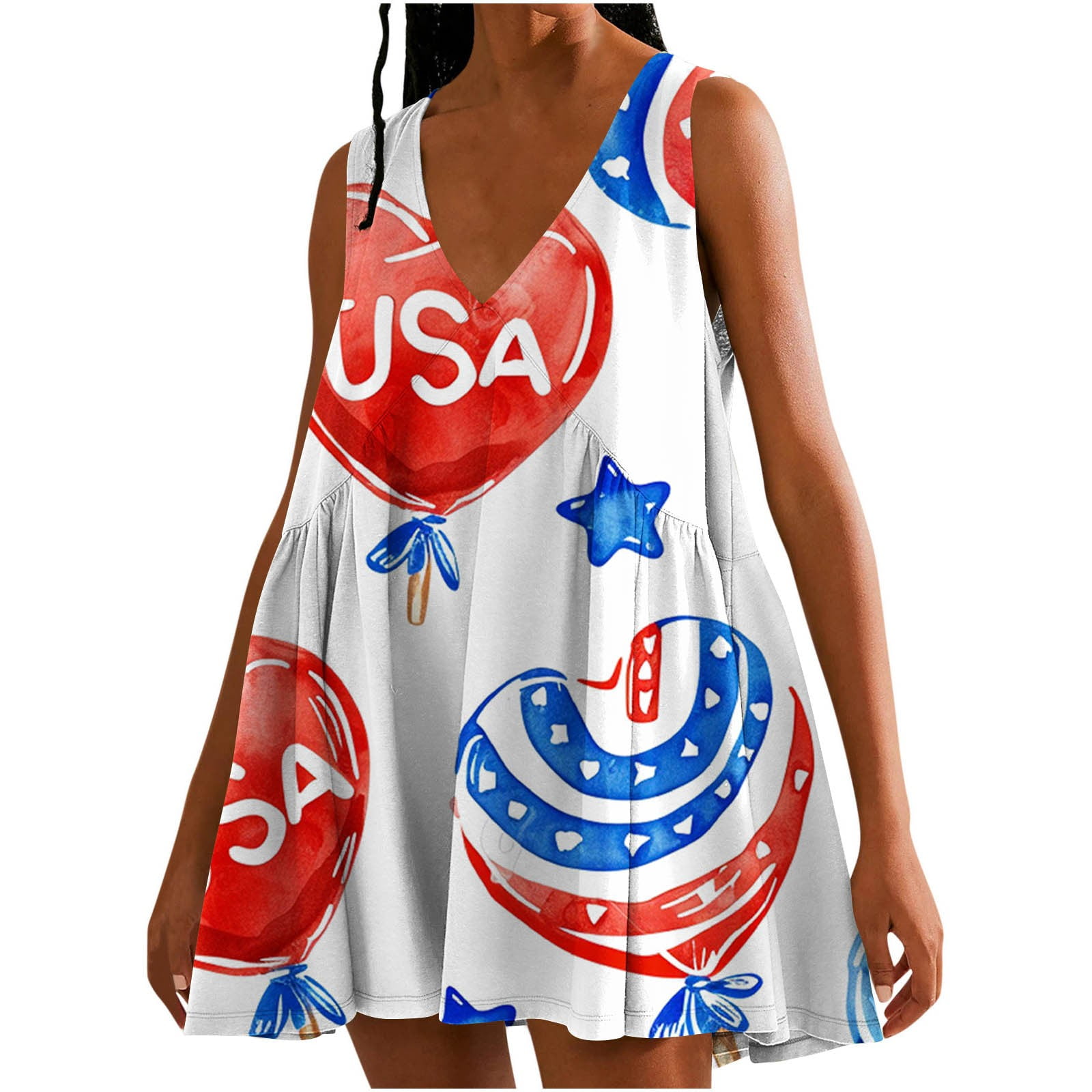 SELONE Cute Sundresses for Women 4th July Sleeveless V Neck Mini ...