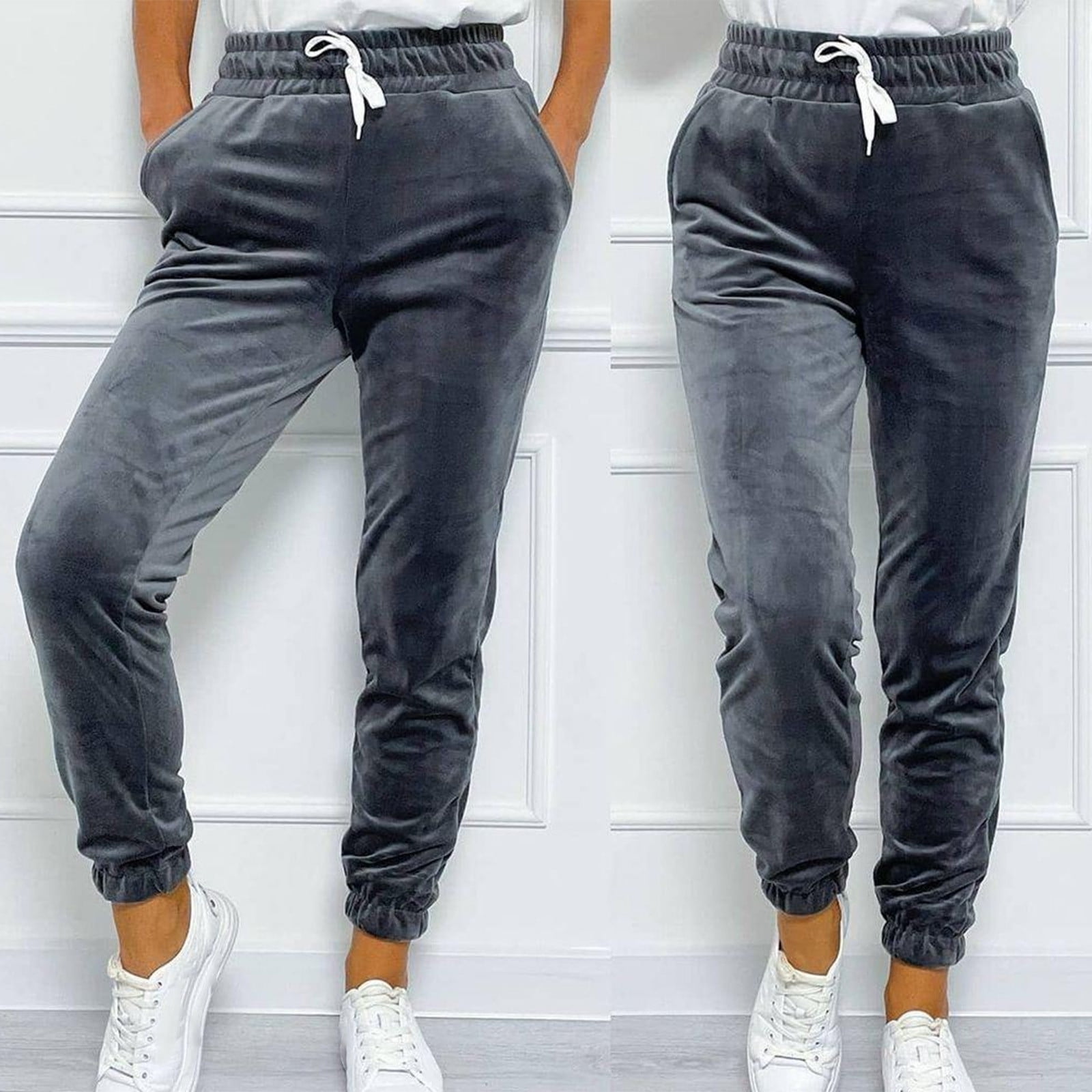 SELONE Fleece Lined Pants Women Drawstring Sweatpants Mid Waisted ...