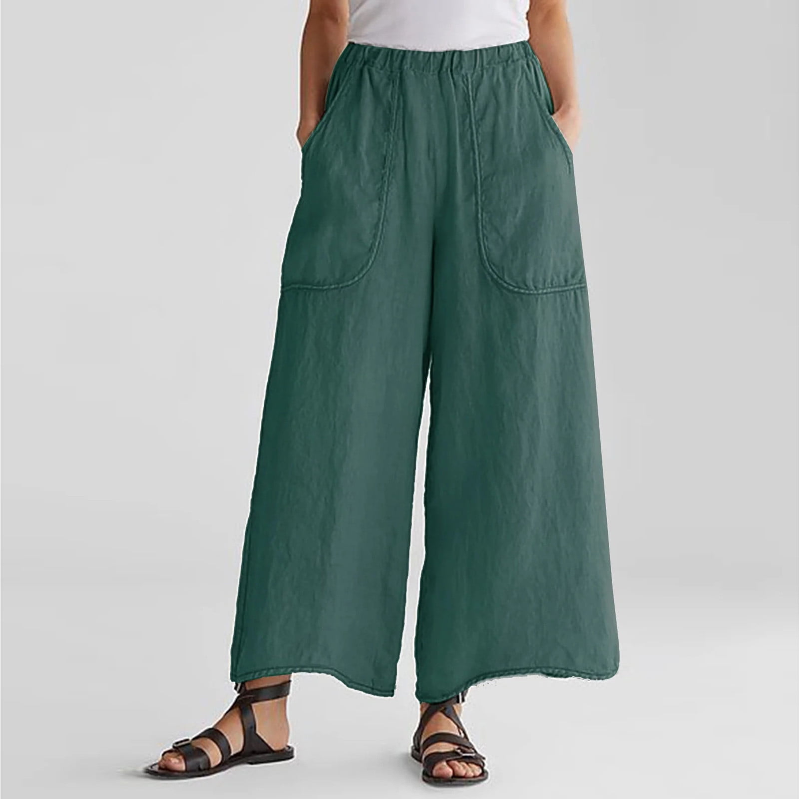 SELONE Flowy Linen Pants for Women With Pockets Baggy Elastic Waist ...