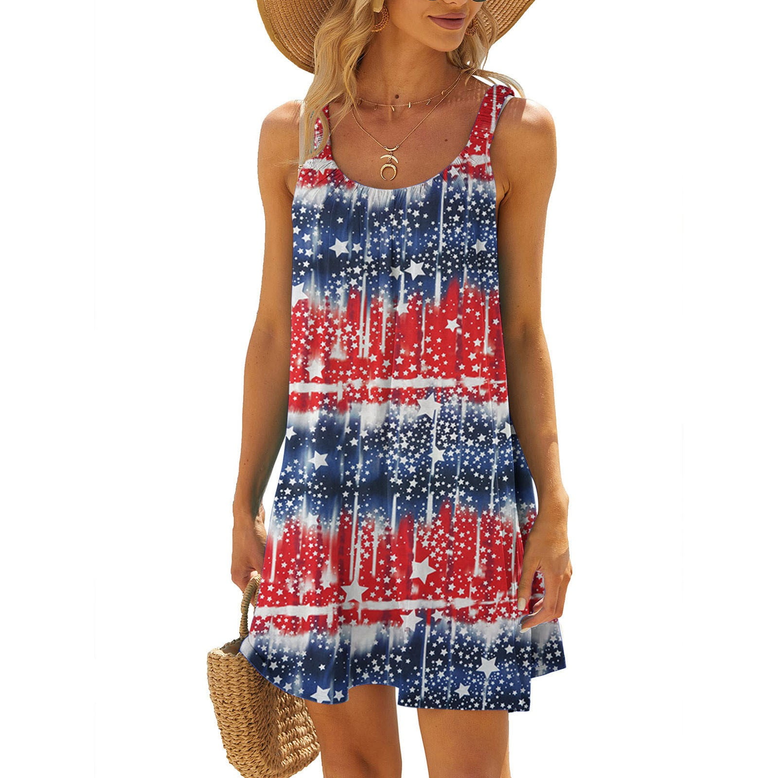 SELONE Fourth of July Sundresses for Women Midi Plus Size Star Striped ...