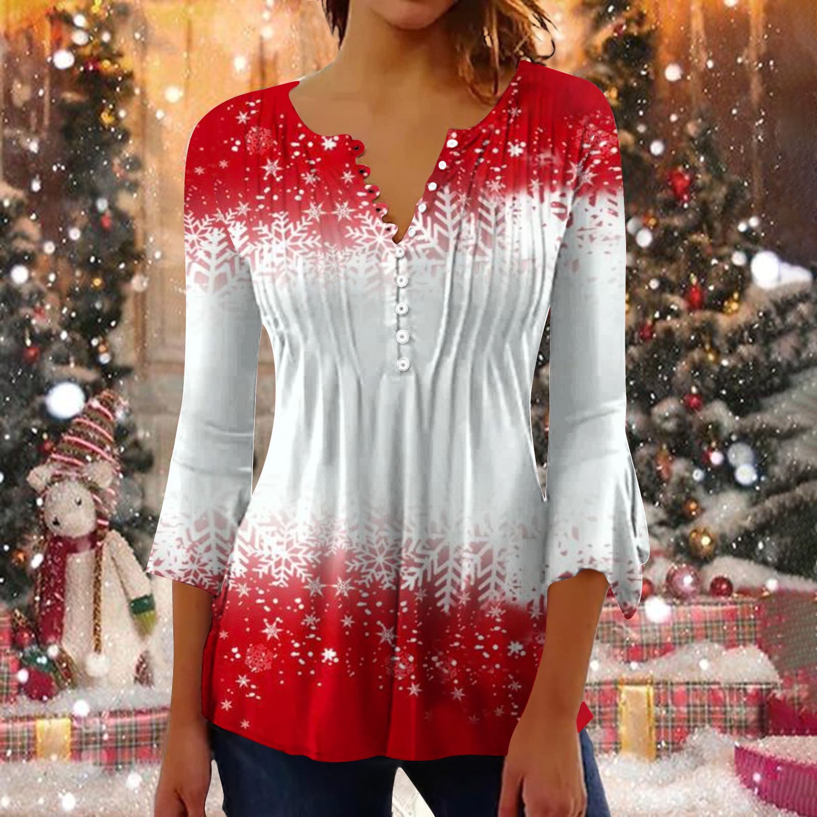 SELONE Funny Christmas Shirts for Women 3/4 Sleeve Xmas Pullover Tops ...