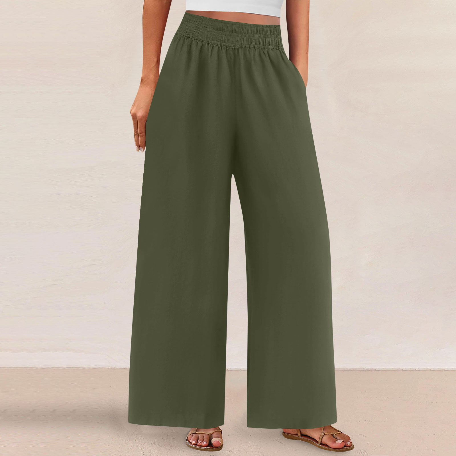 SELONE Green Wide Leg Trousers Womens Plus Size Lounge Pants with ...