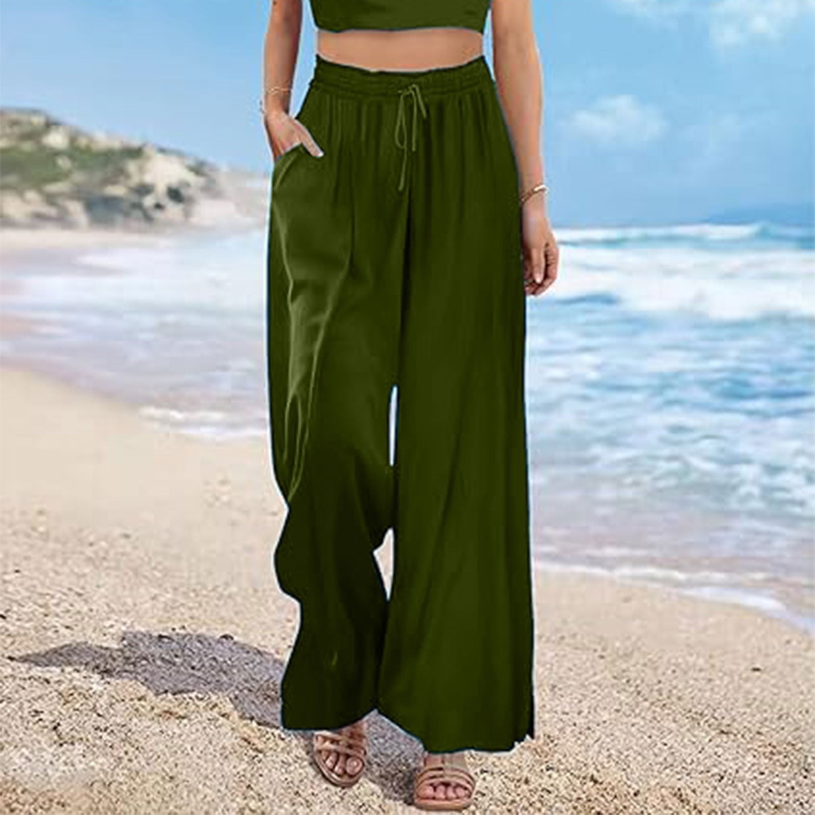 SELONE Green Workout Pants Women Wide Leg Plus Size Workout Pants with ...