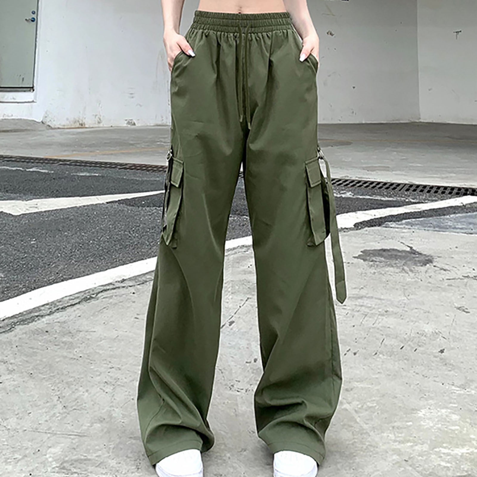SELONE High Waisted Cargo Pants Women Drawstring Pants Y2K Loose Baggy ...