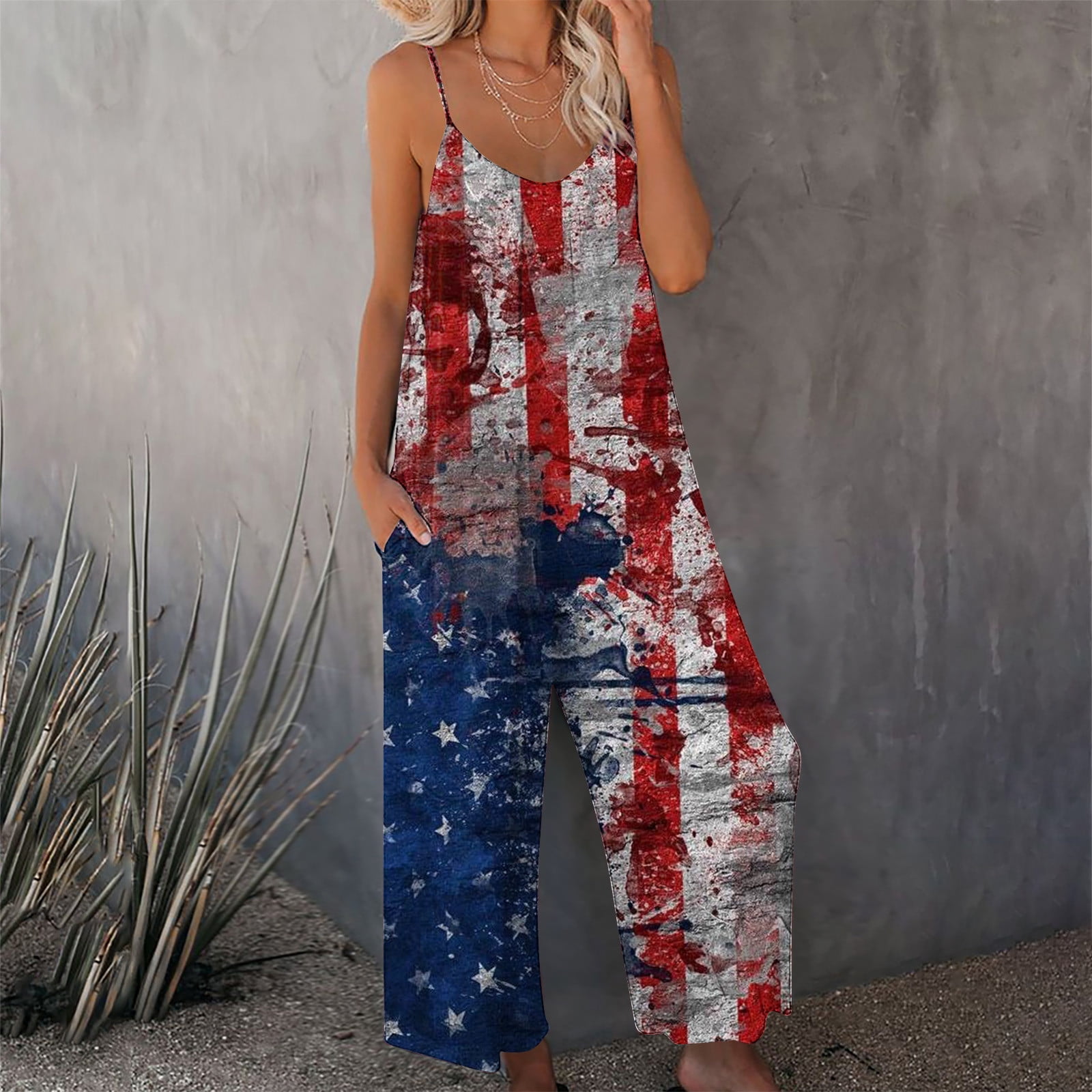 SELONE Independence Day Womens Jumpsuits Star Striped Fashion Holiday ...