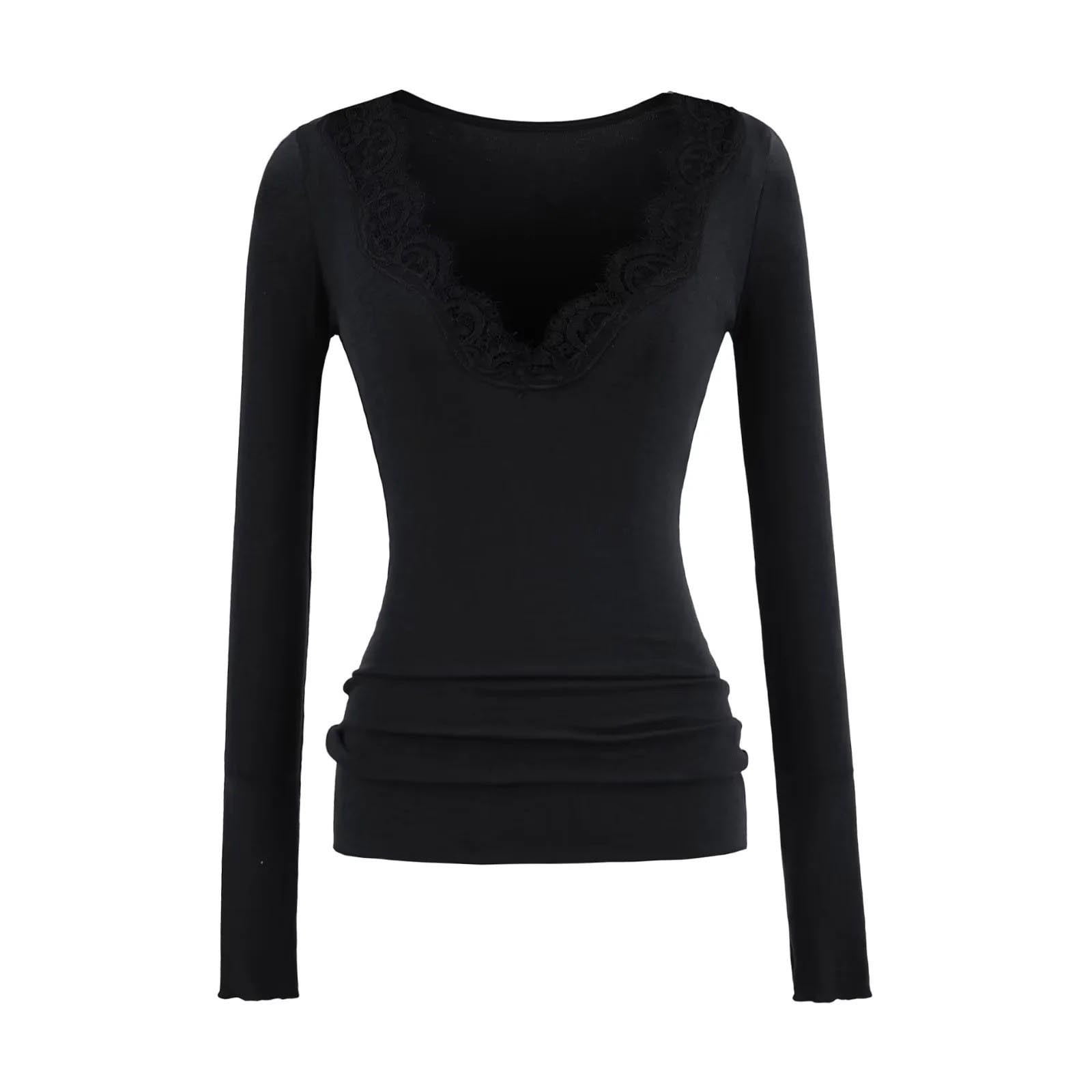 SELONE Lace Undershirt for Women Lace V Neck Shirt Long Sleeve Tops ...