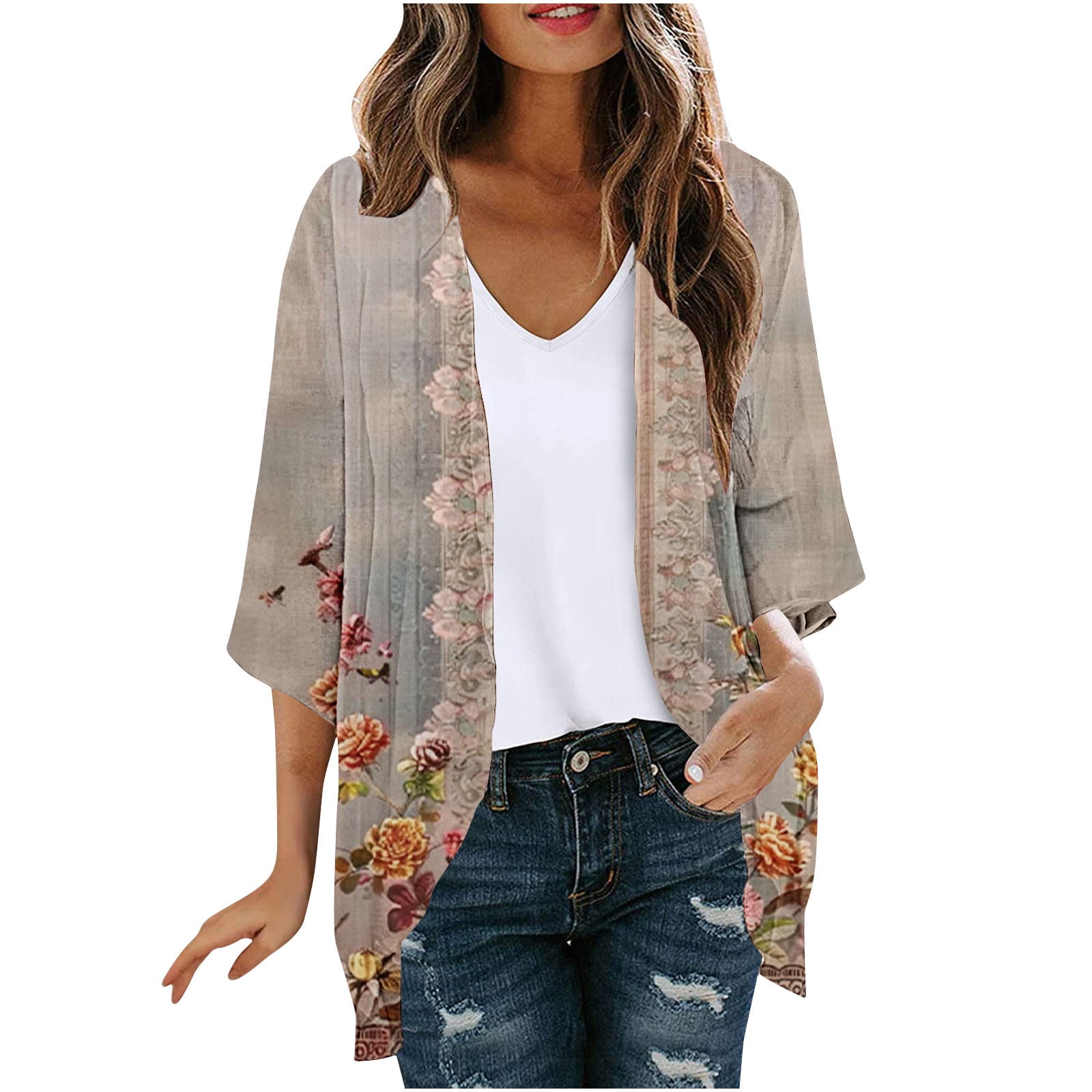 SELONE Lightweight Summer Cardigan 3/4 Sleeve Regular Open Front ...