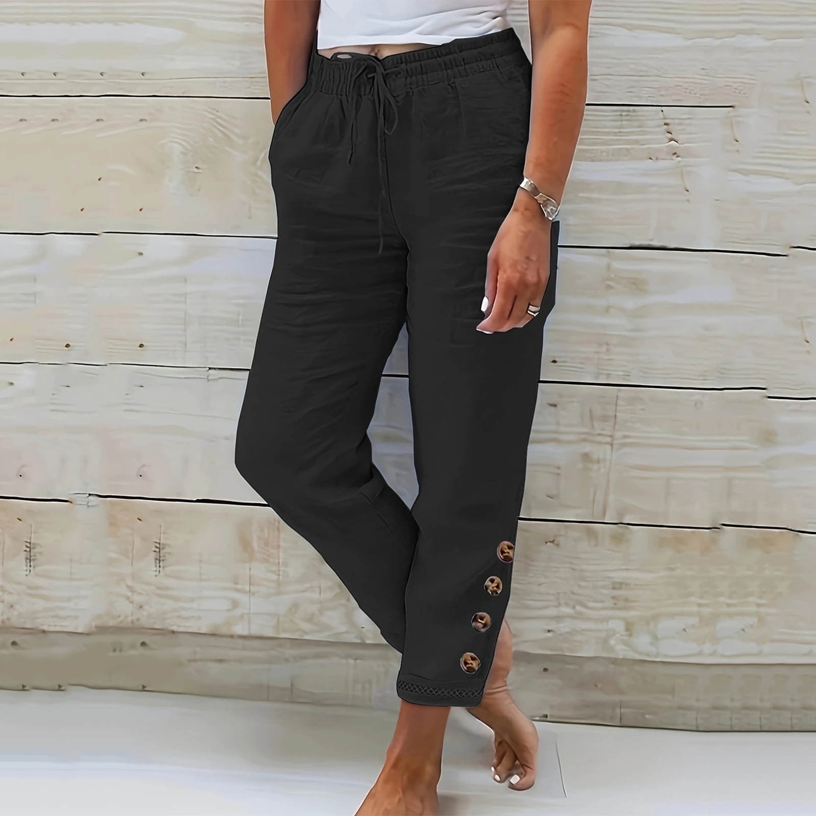 SELONE Linen Pants Petite Woman Mid Rise with Pockets Cotton Linen ...