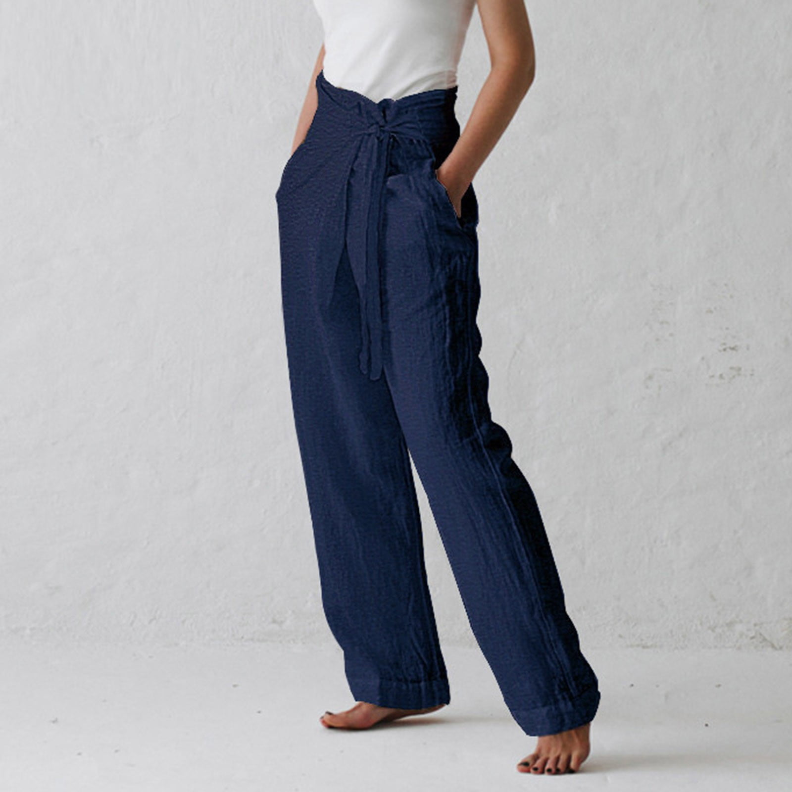 SELONE Linen Pants Petite Women Plus Size High Waist Cotton Linen ...
