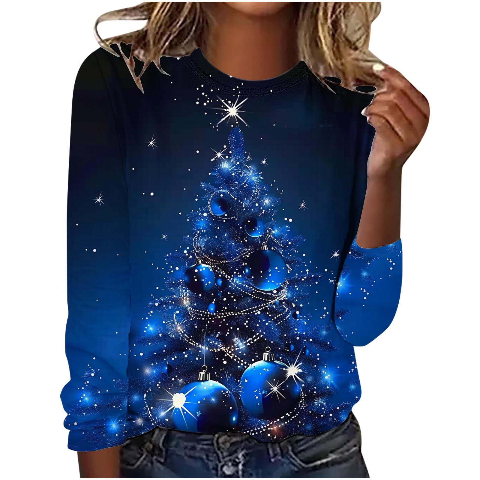SELONE Long Sleeve Christmas Shirts for Women Plus Size Red Printed ...