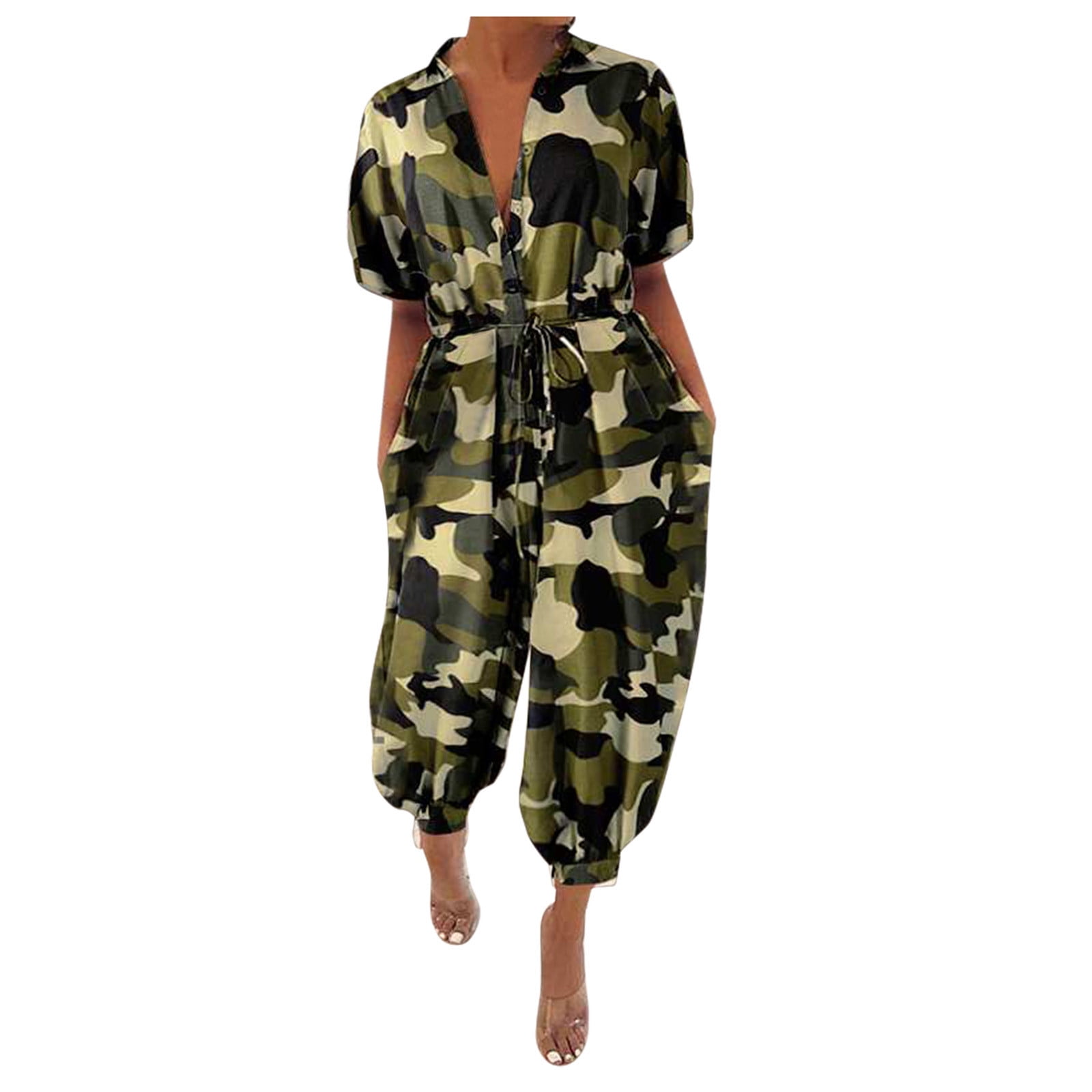 SELONE One Piece Jumpsuits for Women Casual Camo Fancy Bandage Long ...