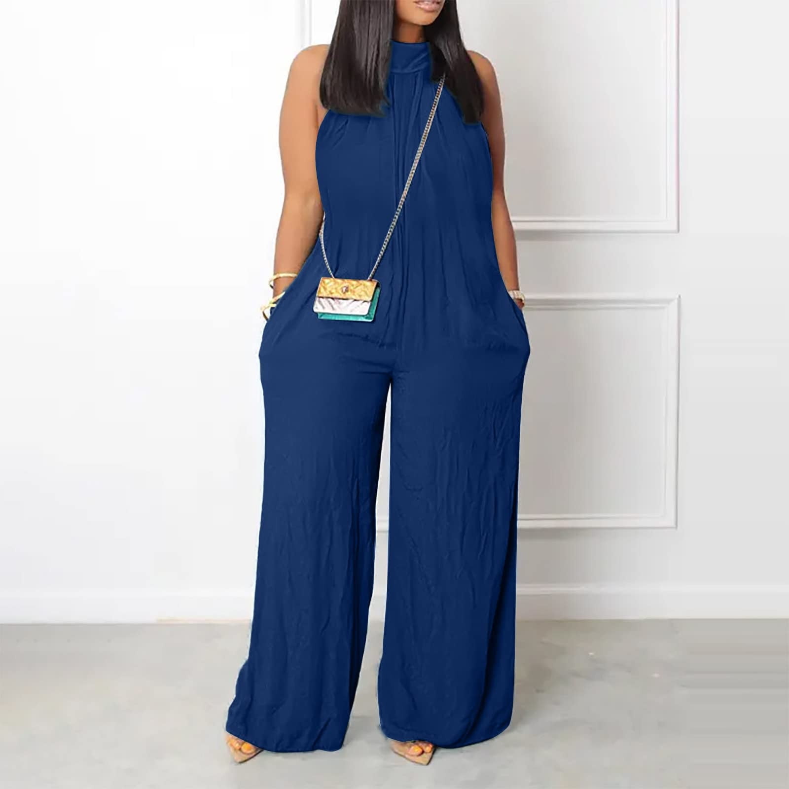 SELONE One Piece One Piece Jumpsuits for Women Dressy Halter Baggy Wide ...