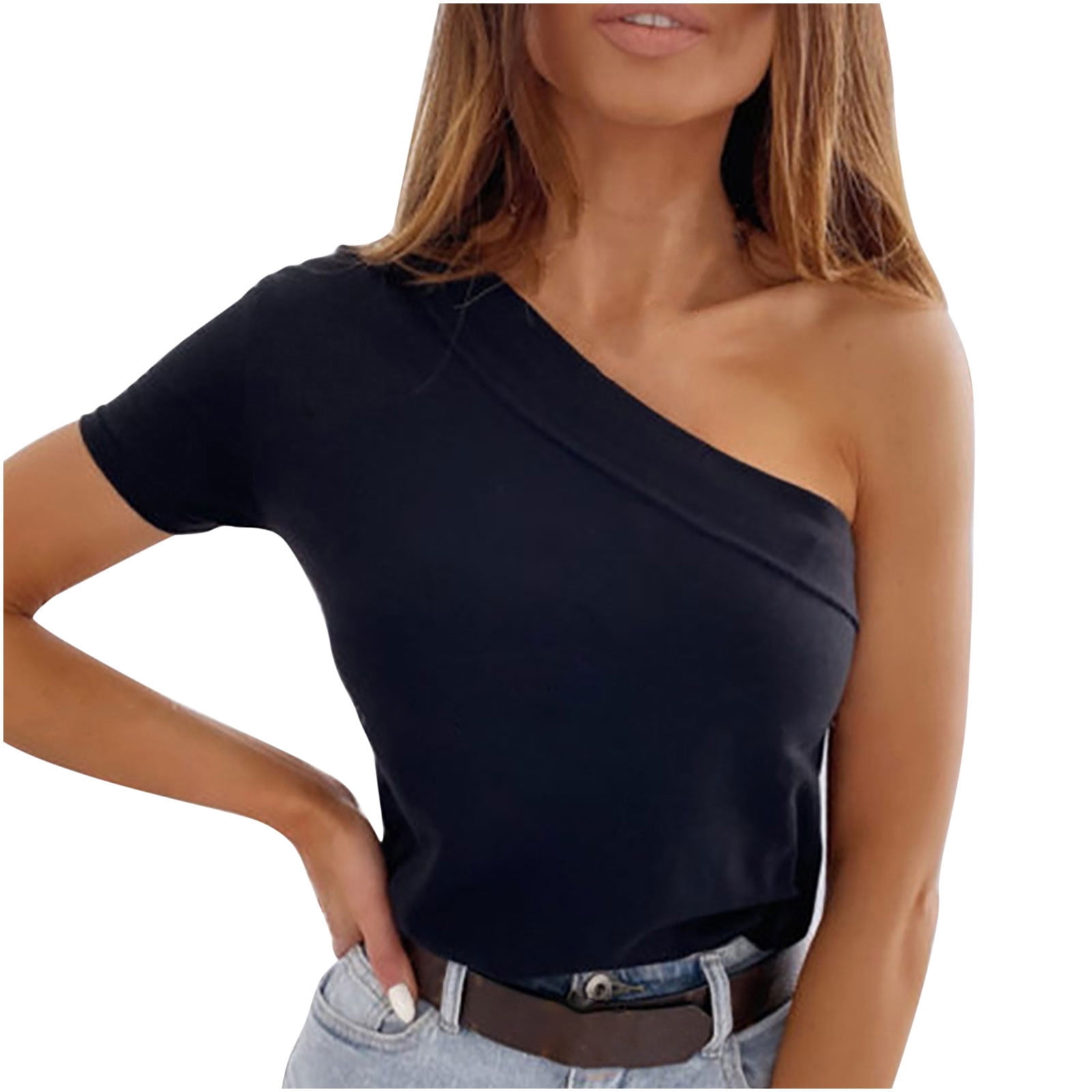 SELONE One Shoulder Tops for Women Plus Size Cold Shoulder Tops Blouses ...