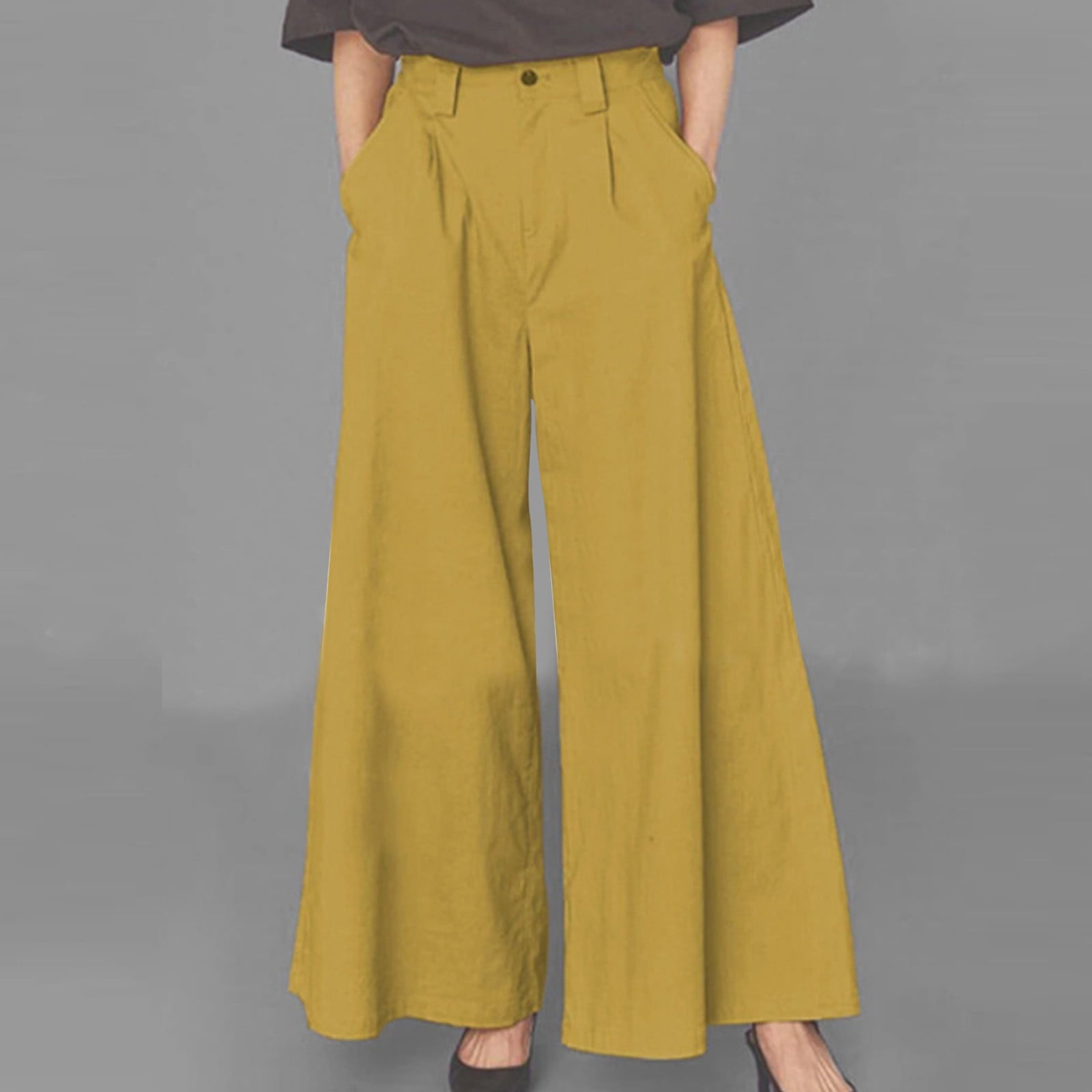 SELONE Palazzo Pants for Women Petite High Waist with Pockets Cotton ...