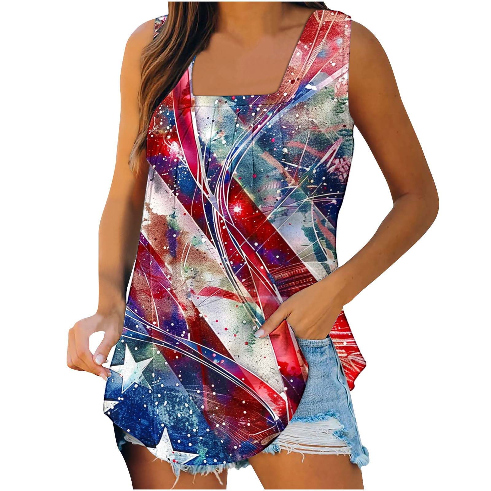 SELONE Patriotic Outfits Womens Tank Tops Loose Star Striped Fashion ...