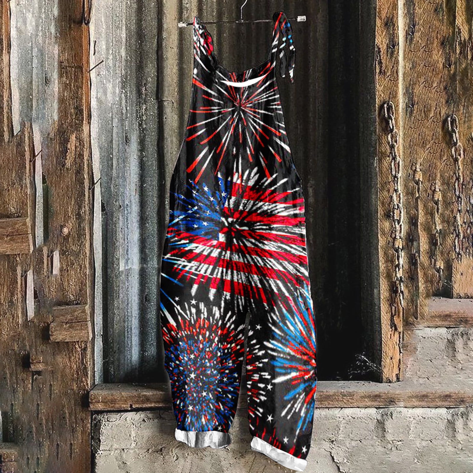 SELONE Red White Blue Summer Rompers for Women Knee Length with Pockets ...