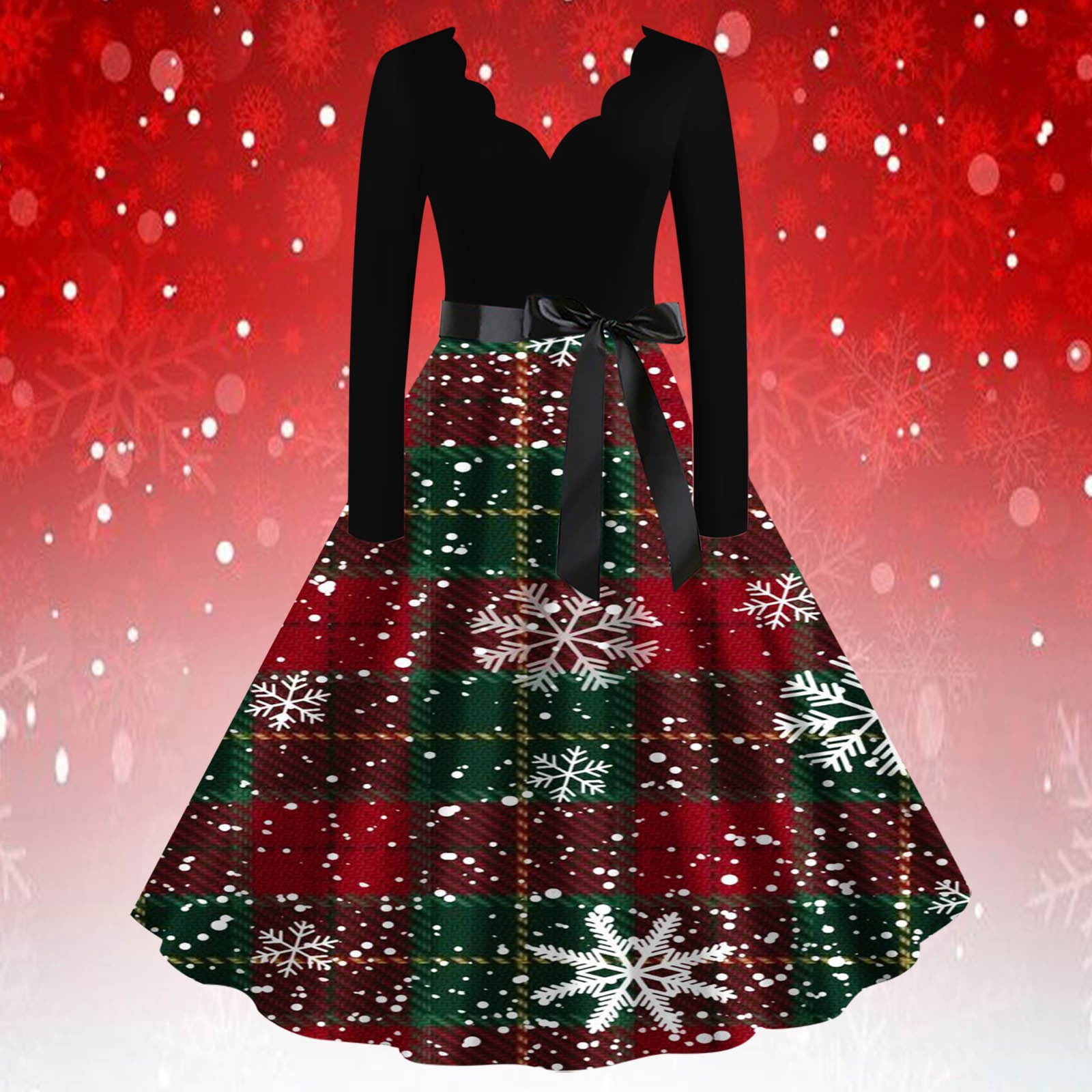SELONE Retro 1950s Dress Womens Christmas Long Sleeve Cocktail Dress V ...