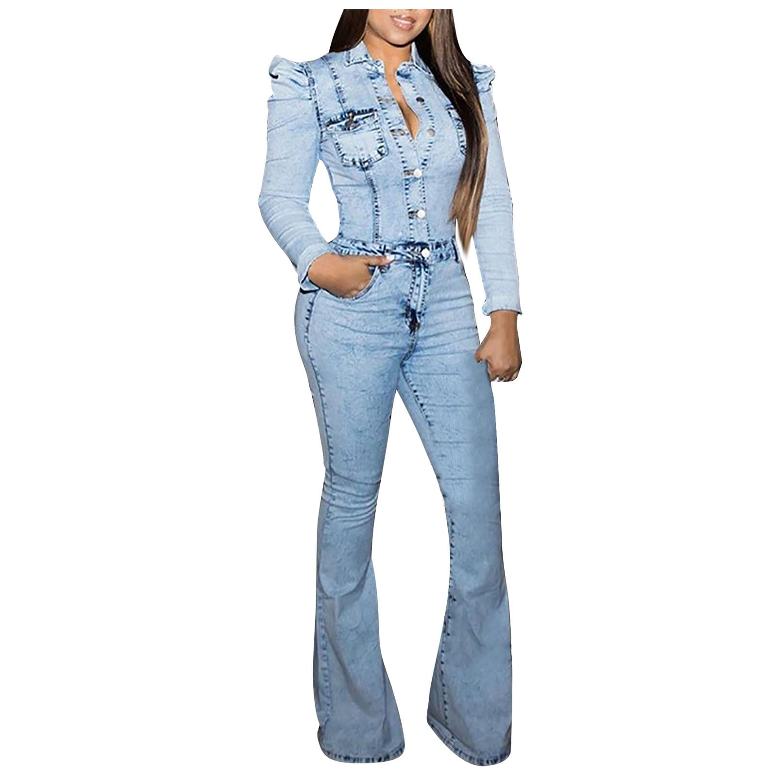 SELONE Rompers for Women Plus Size Casual Flared Denim Jean Pants ...