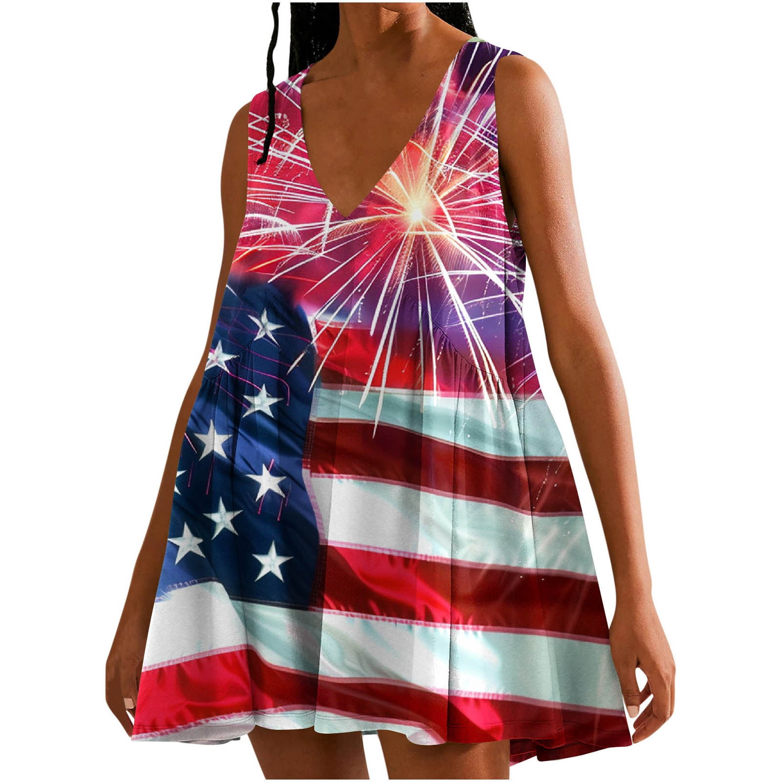 SELONE Summer Dresses Casual American Themed Sleeveless V Neck Mini 4th ...