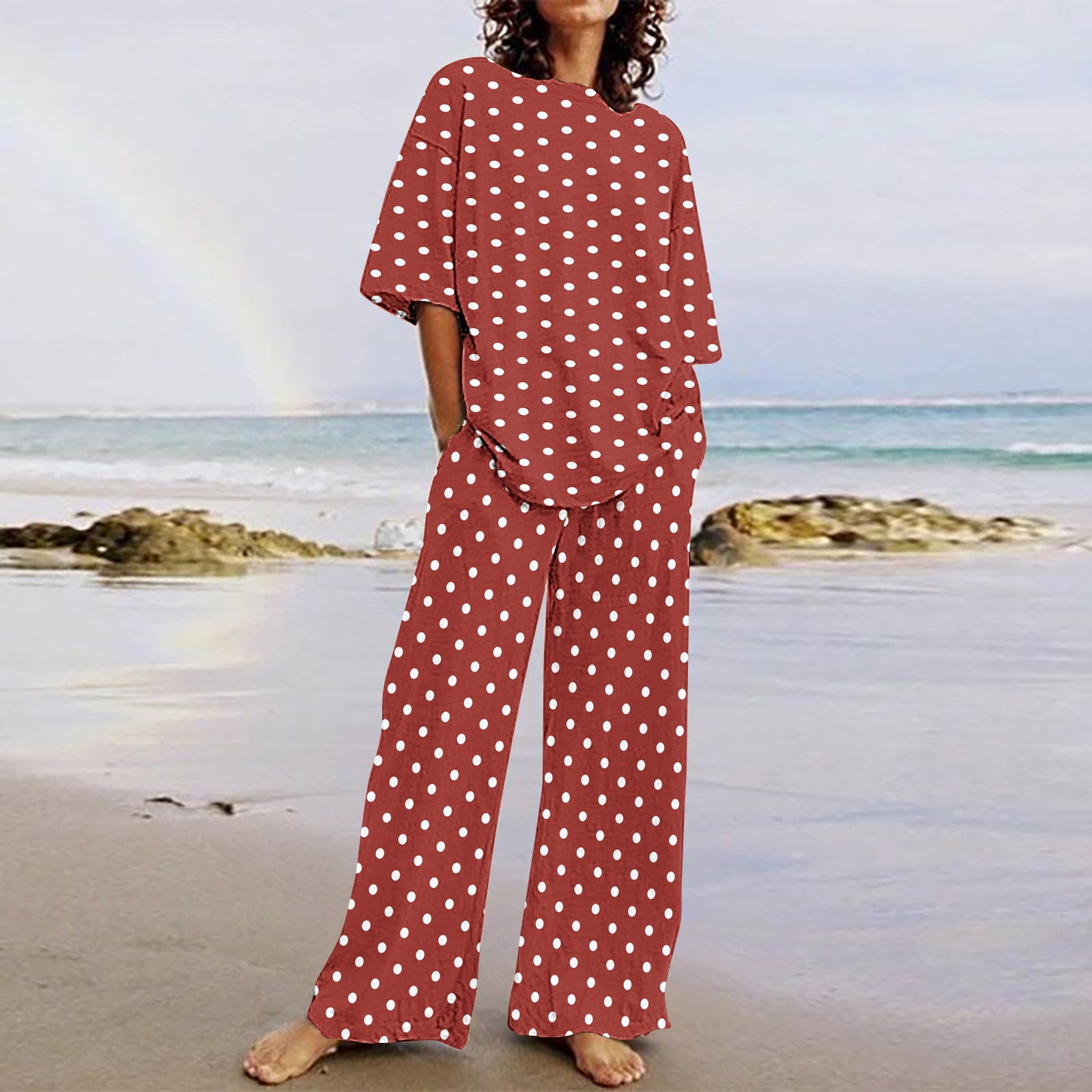 SELONE Summer Outfits for Women 2 Piece Cotton Linen Set Boyfriend Oversized T Shirts Wide Leg ...