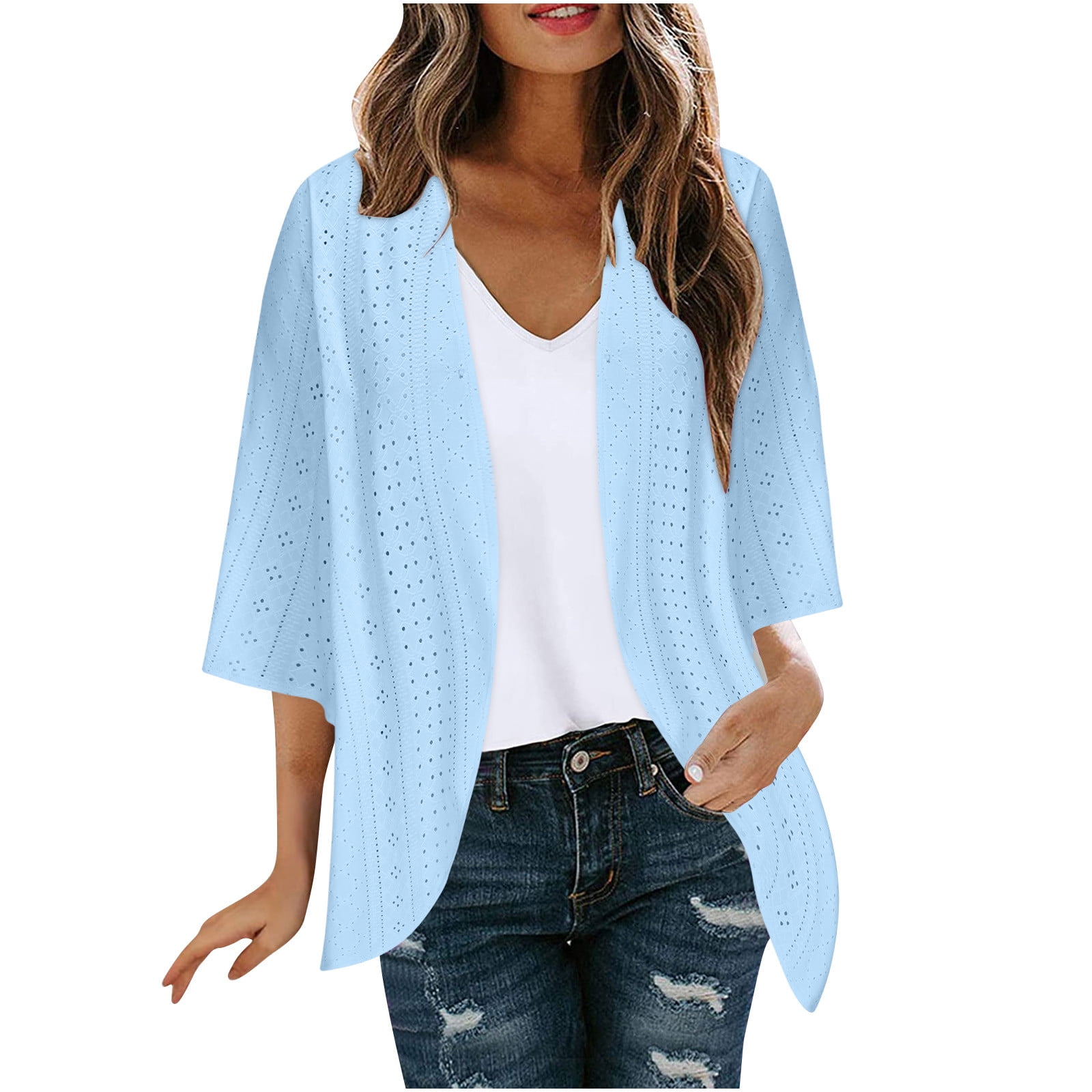 SELONE Womens 3/4 Sleeve Cardigan Knit Sweaters Open Front Shrug ...