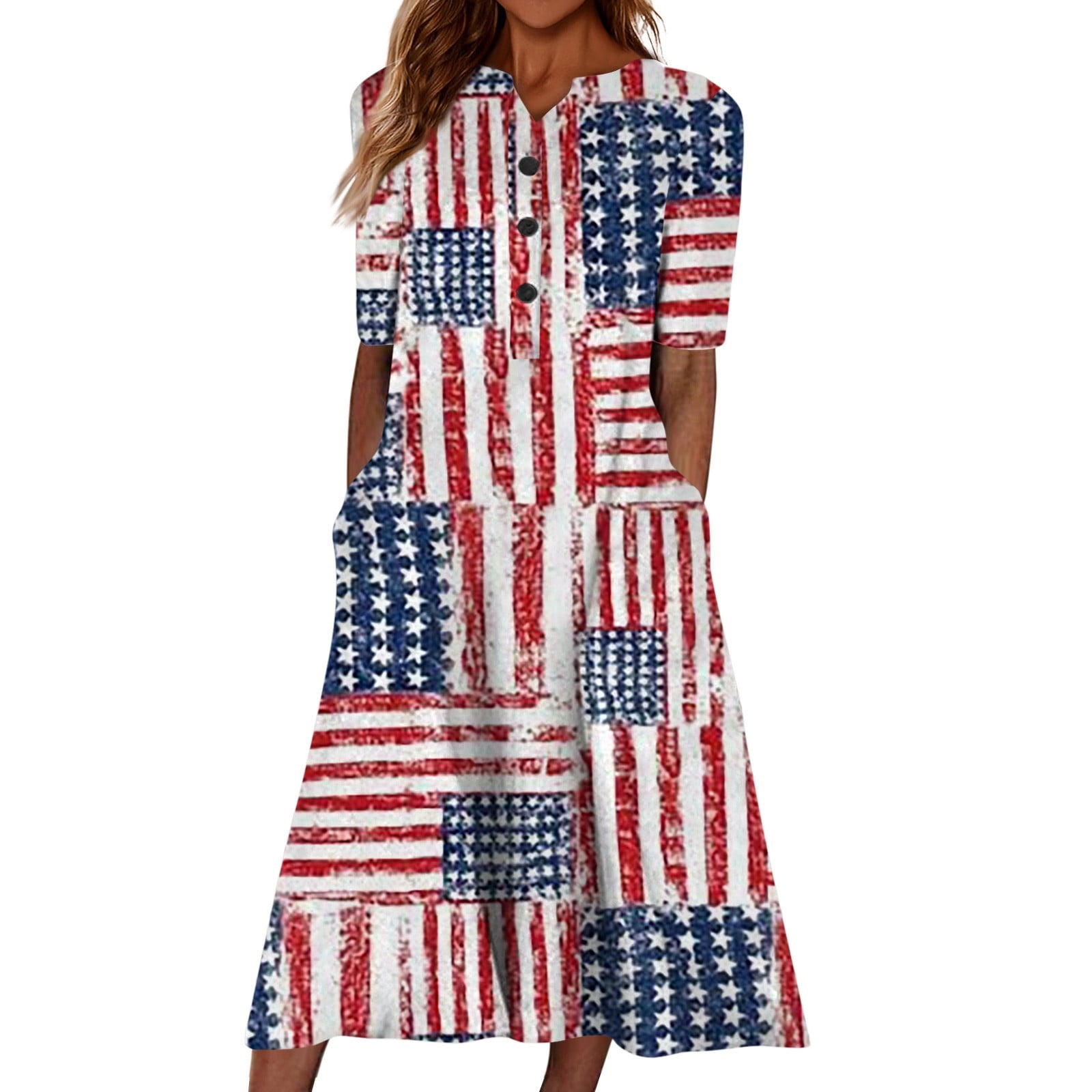 SELONE Womens Casual Dress Stars Stripes Plus Size Sleeveless Surplice ...