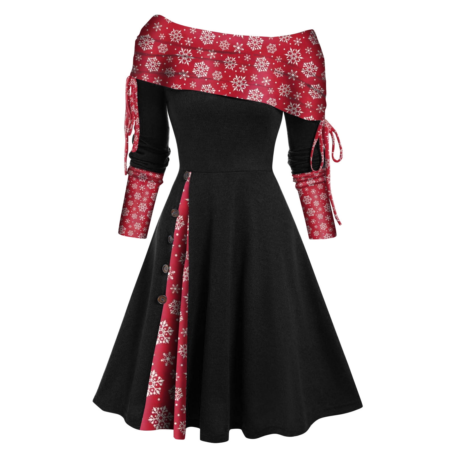 SELONE Womens Christmas Dress Red Plaid Long Sleeve Tunic Dress Off ...